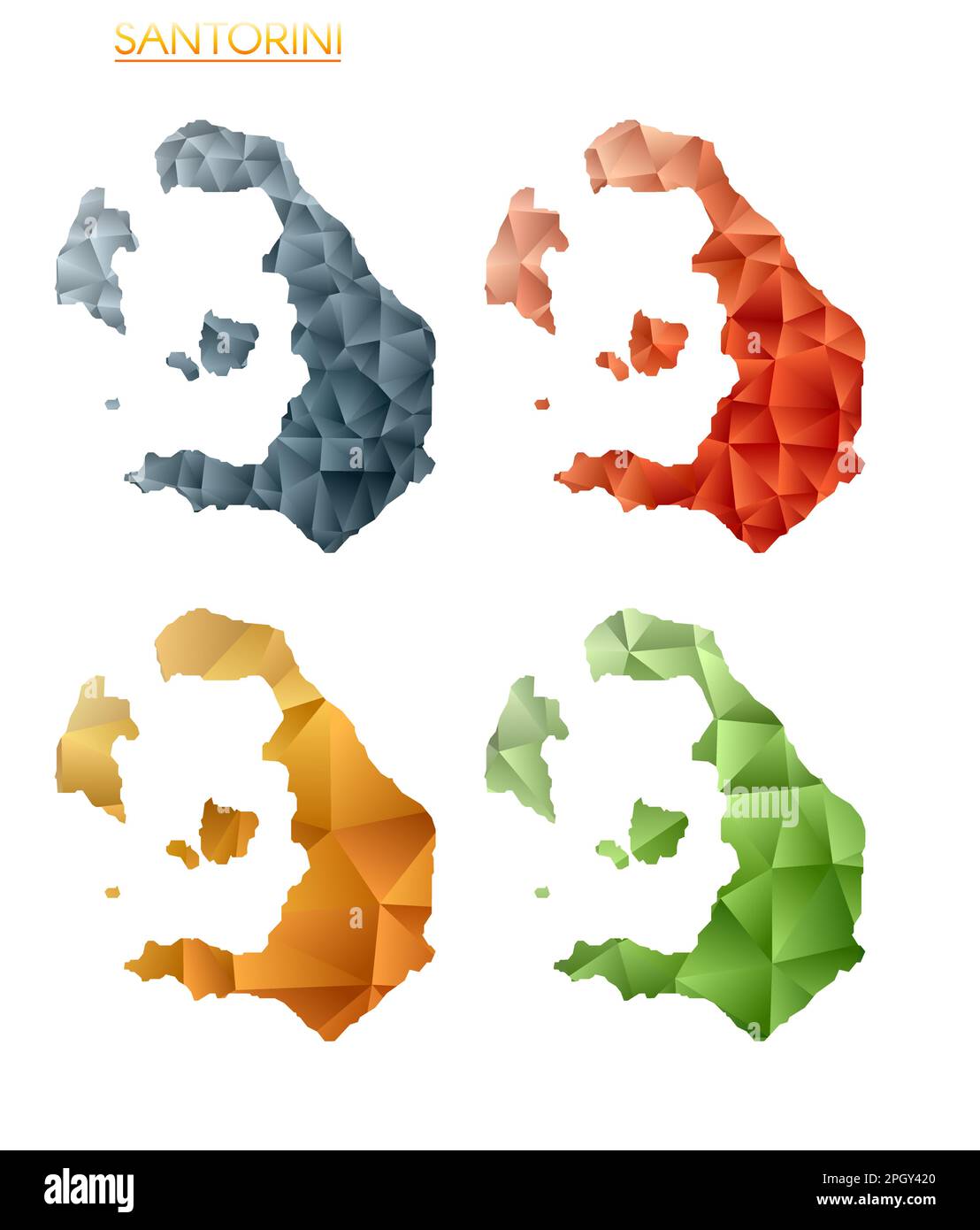 Set of vector polygonal maps of Santorini. Bright gradient map of ...