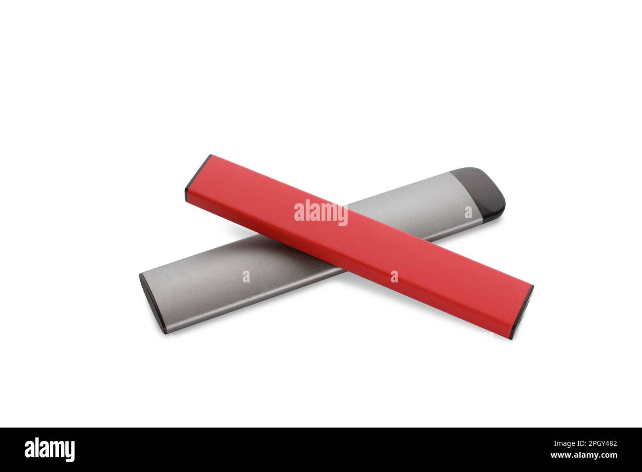 Two disposable electronic cigarettes on white background Stock Photo ...
