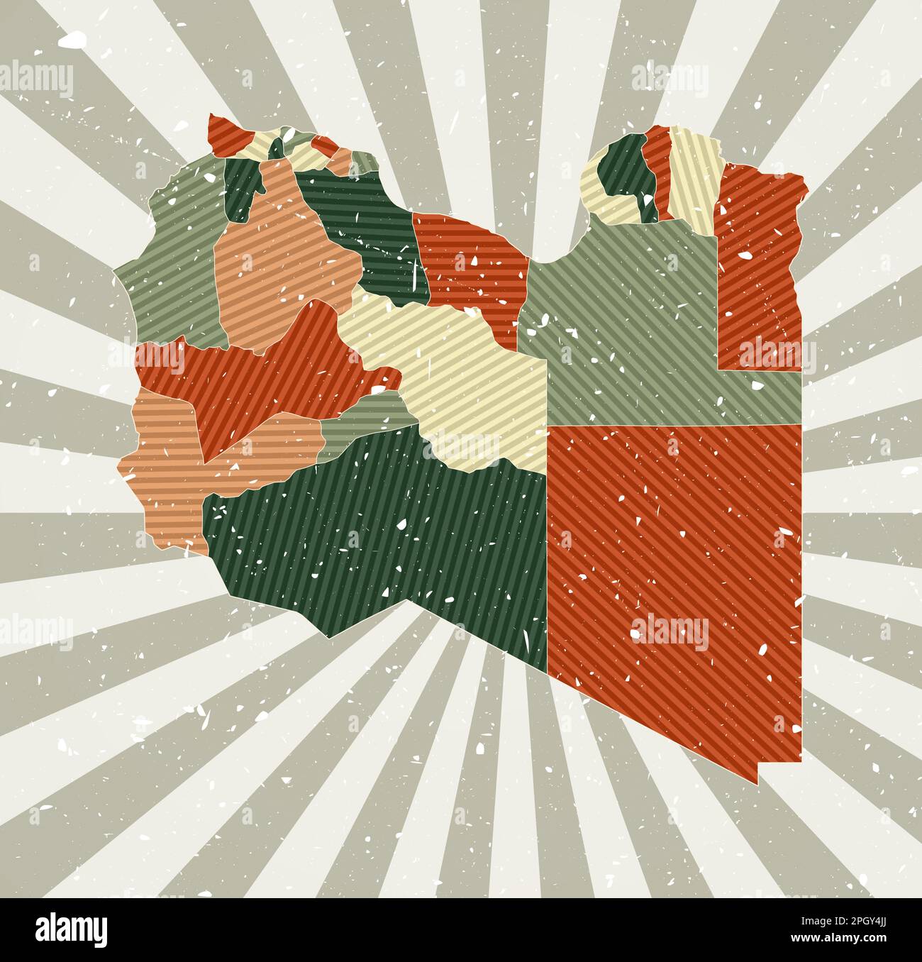Libya vintage map. Grunge poster with map of the country in retro color ...