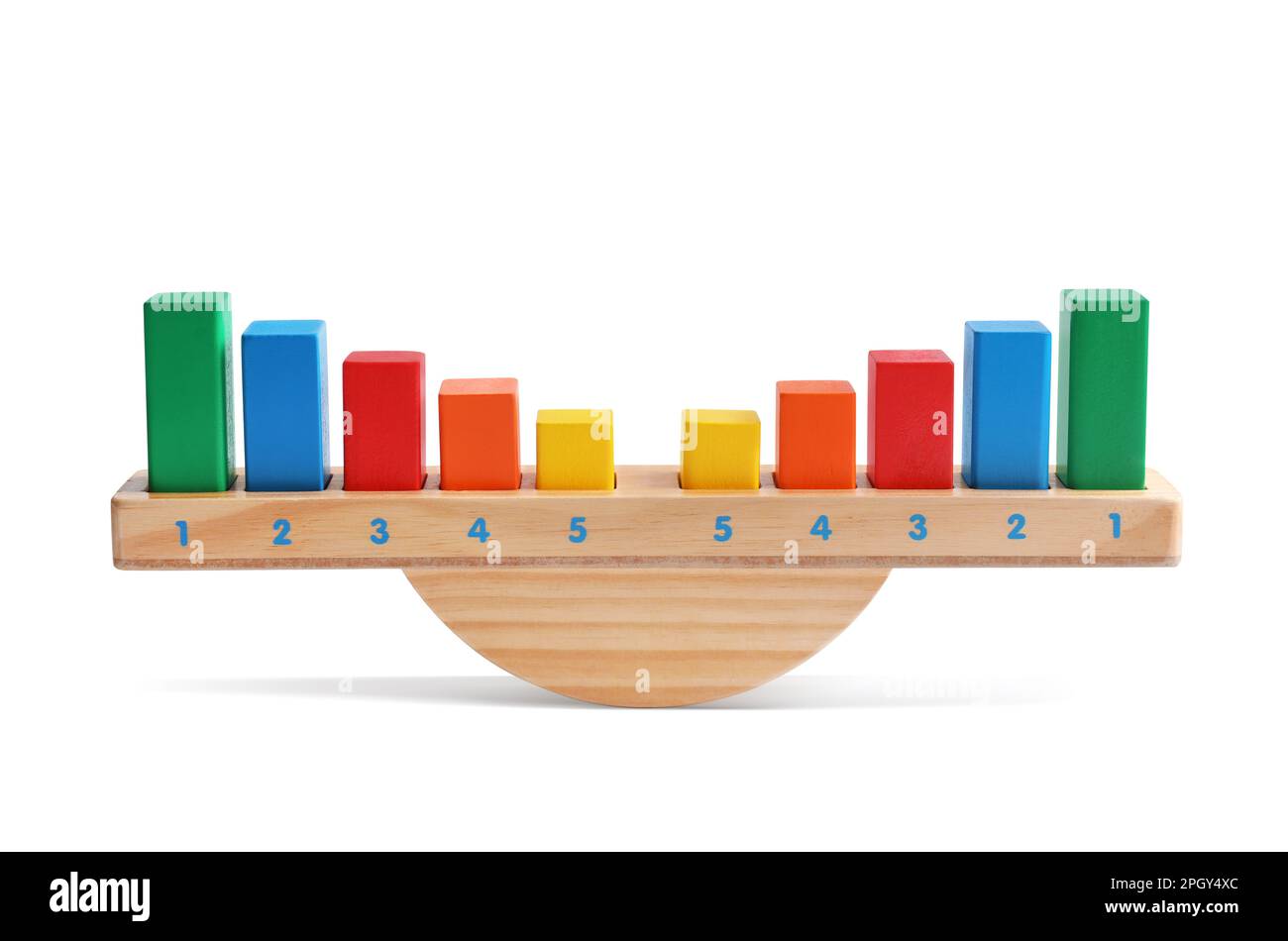 Wooden scale with colorful blocks isolated on white. Montessori toy ...