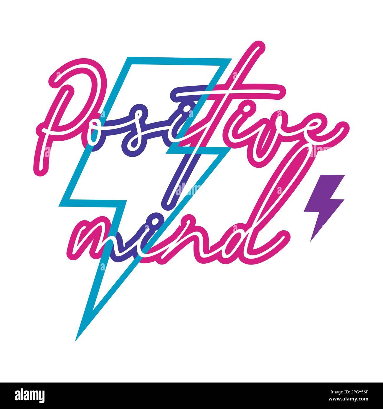 Positive mind. Design for a t-shirt with a symbol of thunder and pink ...