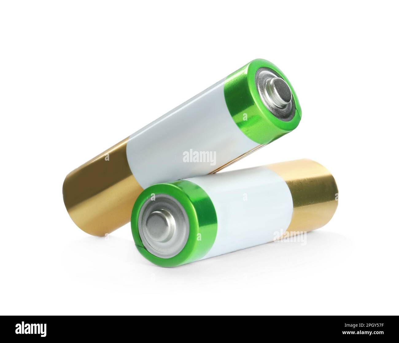 New AA batteries on white background. Dry cell Stock Photo - Alamy