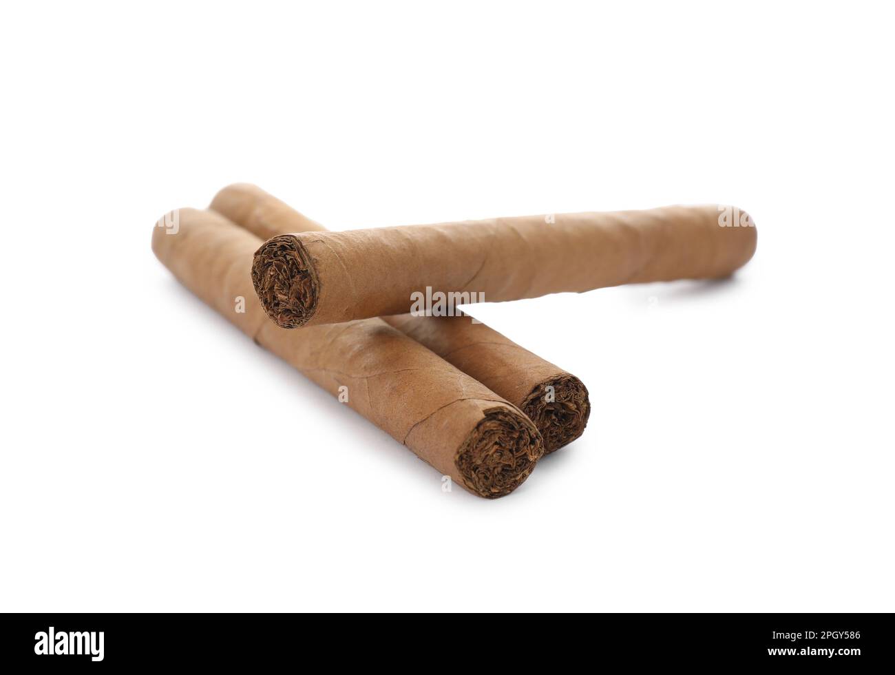 Cigars wrapped in tobacco leaves on white background Stock Photo - Alamy