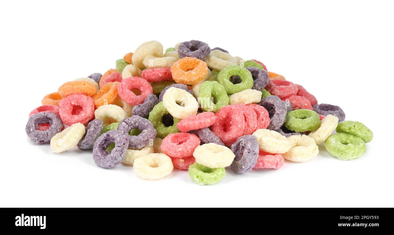 Sweet crispy corn rings on white background. Breakfast cereal Stock ...
