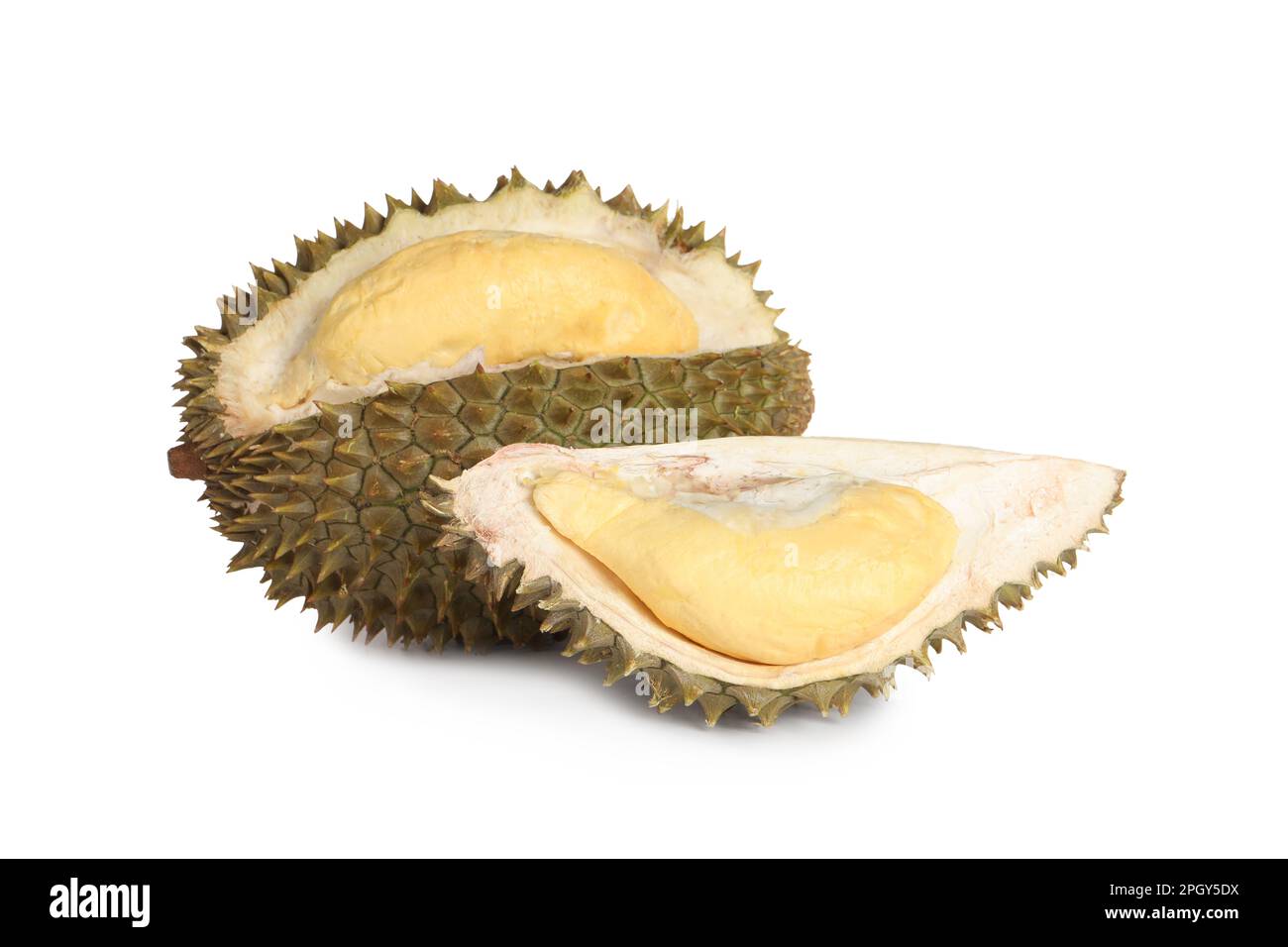 Fresh ripe durian on white background. Tropical fruit Stock Photo - Alamy