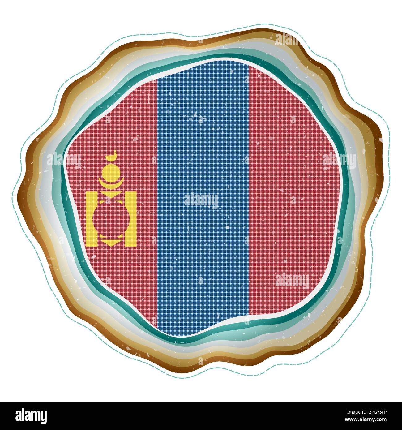 Mongolia flag in frame. Badge of the country. Layered circular sign around Mongolia flag ...