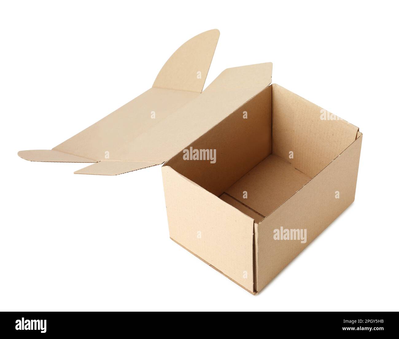 Empty open cardboard box isolated on white Stock Photo - Alamy
