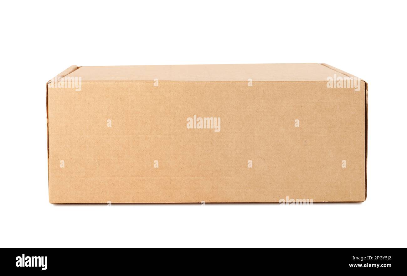 One closed cardboard box isolated on white Stock Photo - Alamy