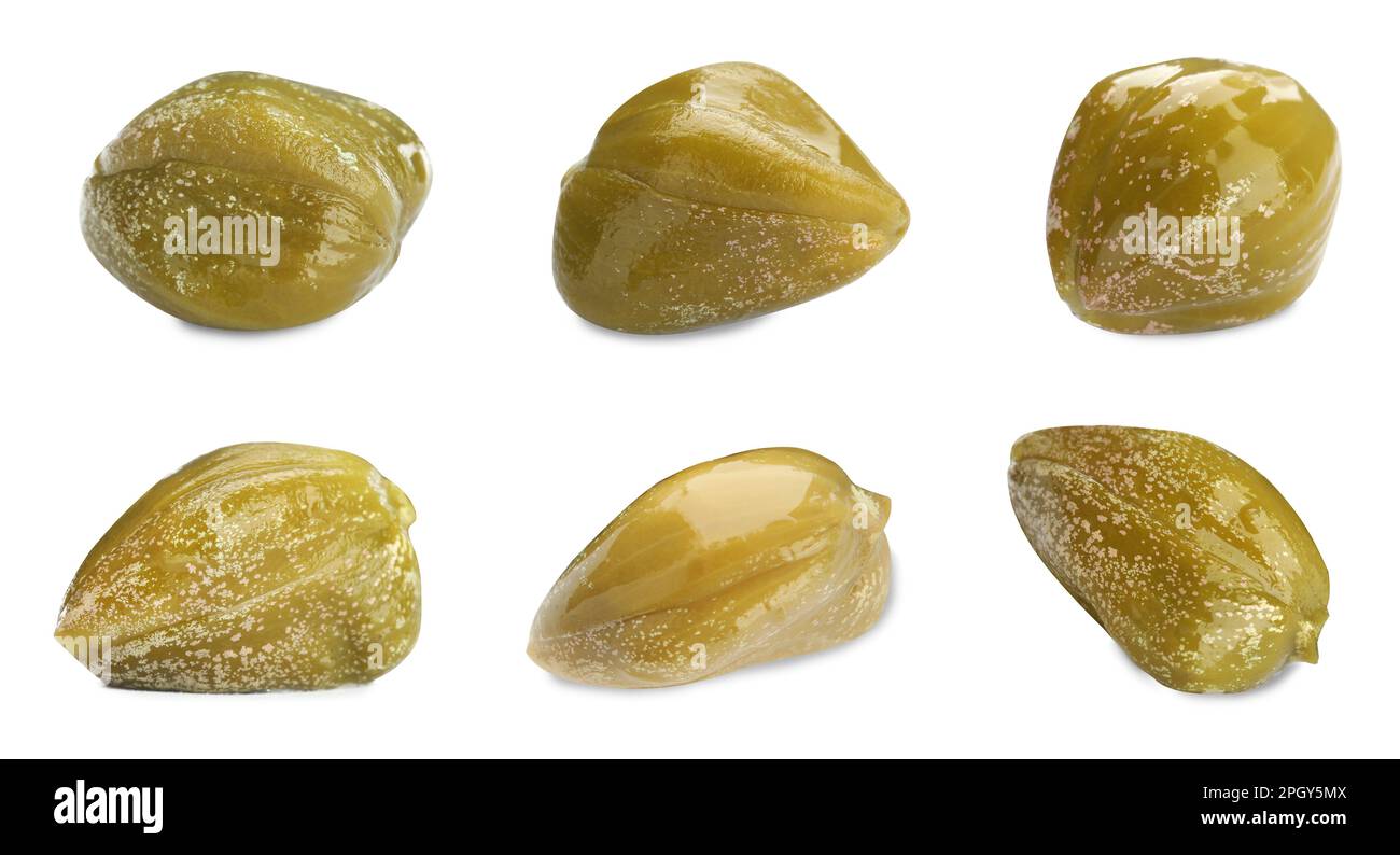 Set with pickled capers on white background Stock Photo - Alamy