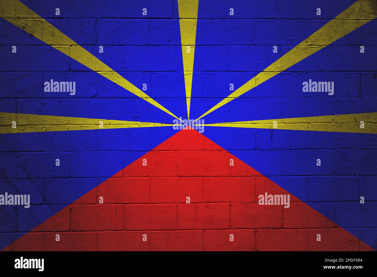 Flag of Reunion Island painted on a cinder block wall Stock Photo - Alamy
