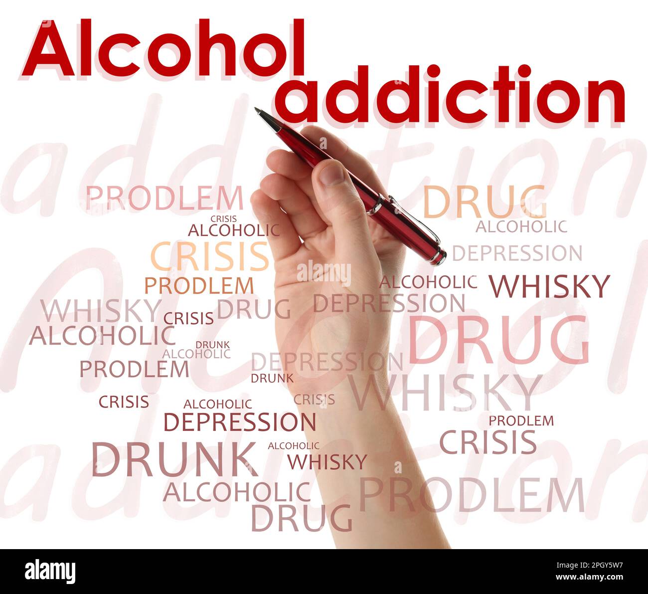 Alcohol addiction? - We can help you. Closeup view of woman with pen ...
