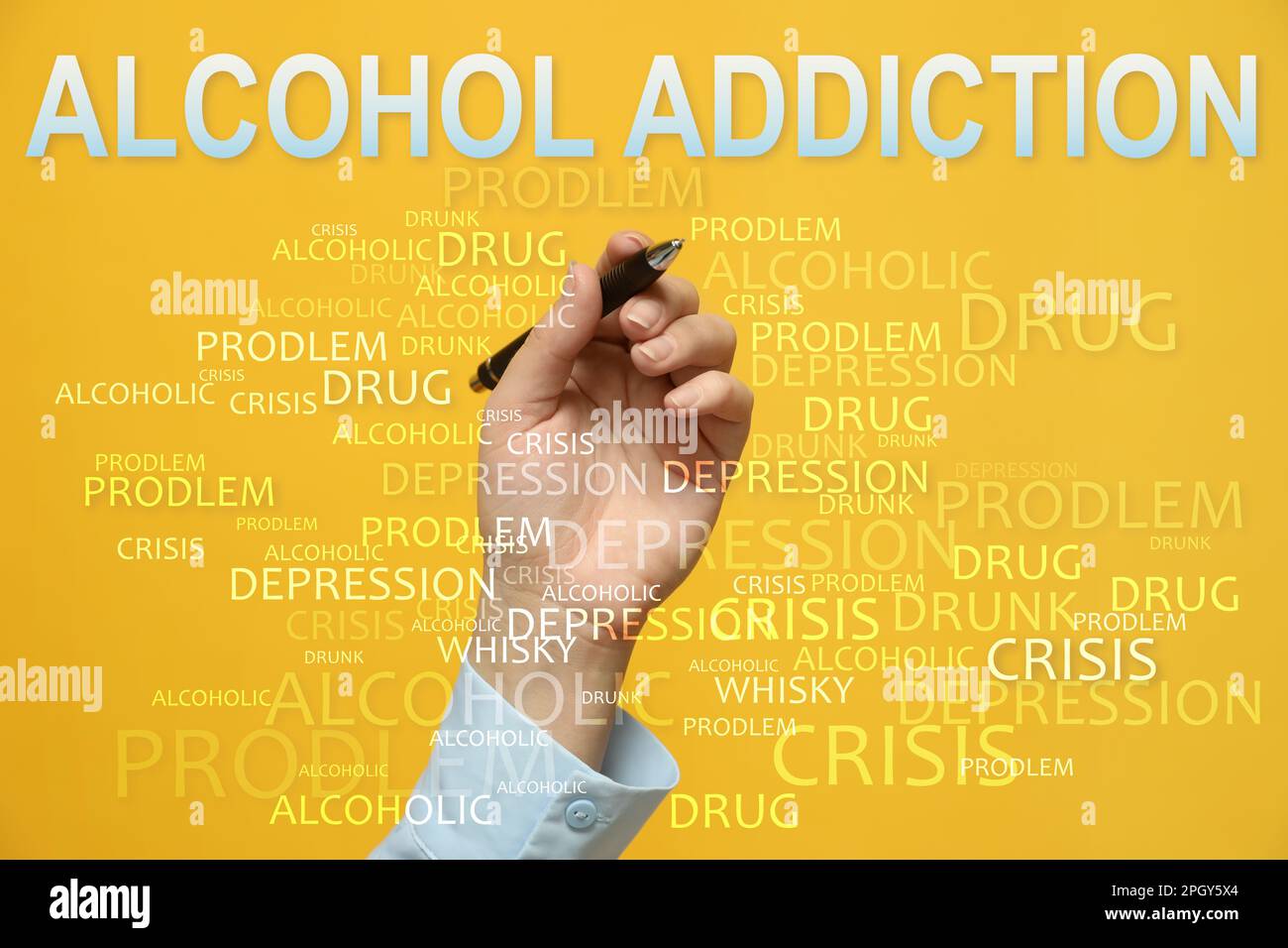 Alcohol addiction? - We can help you. Closeup view of woman with pen ...