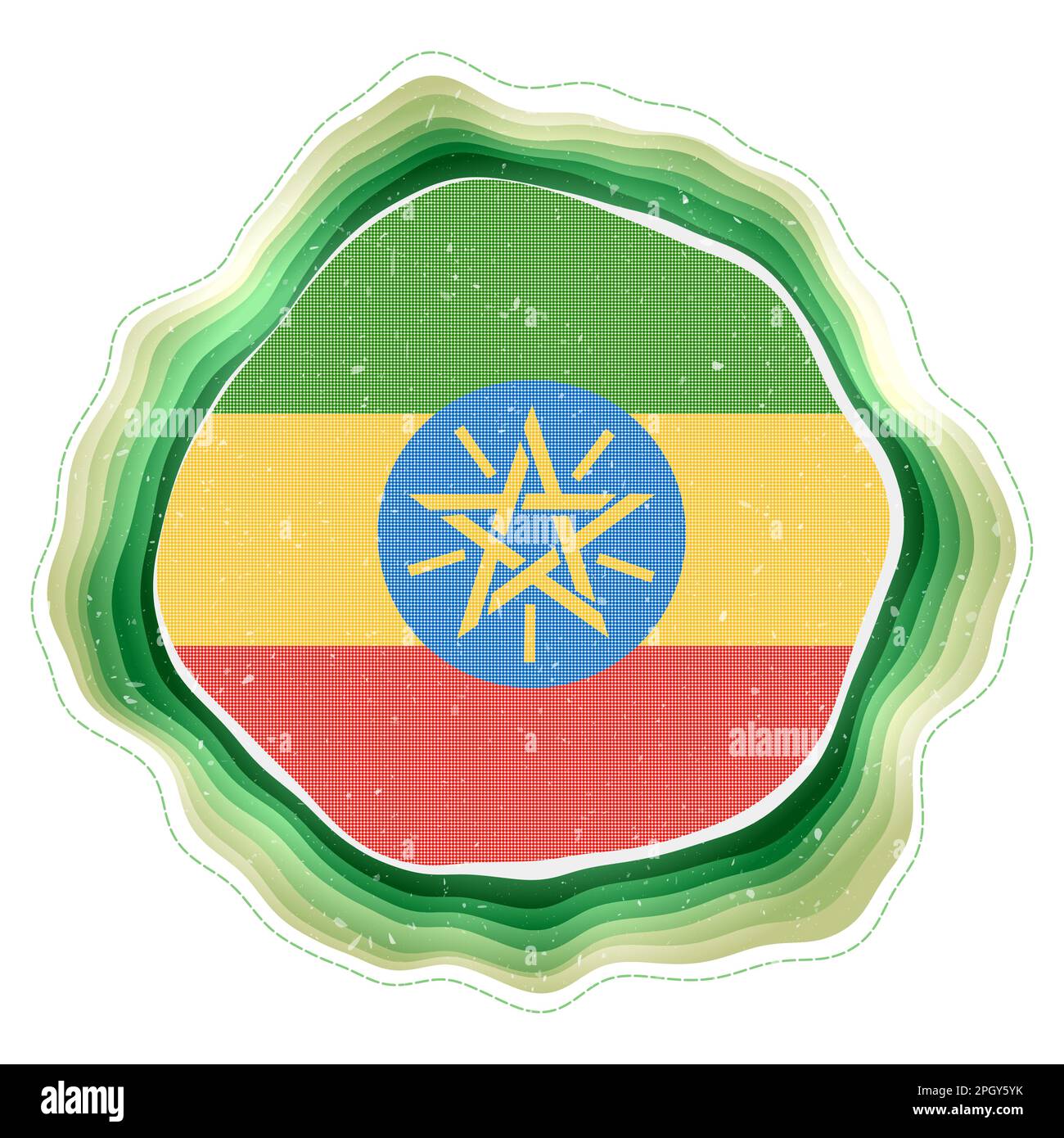 Ethiopia flag in frame. Badge of the country. Layered circular sign around Ethiopia flag ...