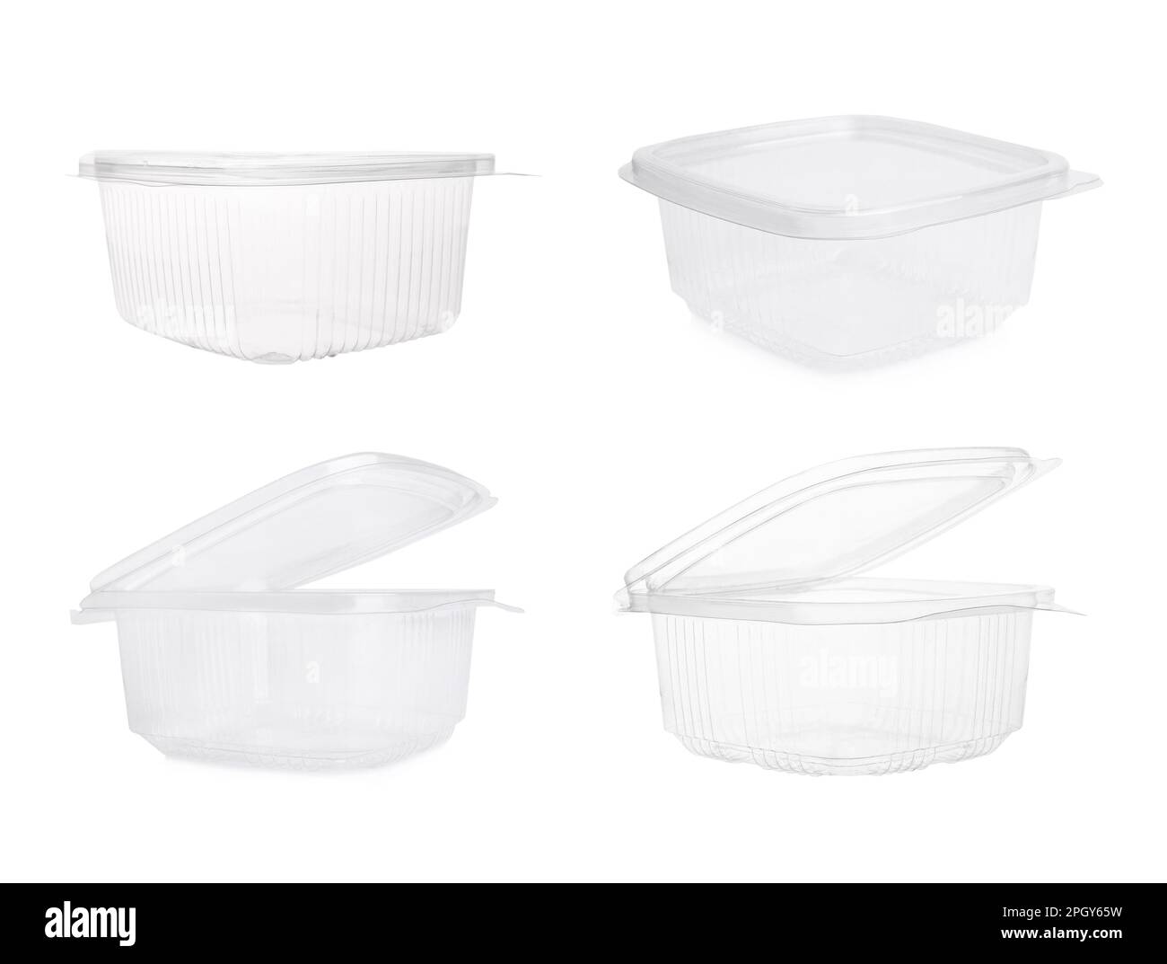 Set with empty plastic containers for food on white background Stock ...