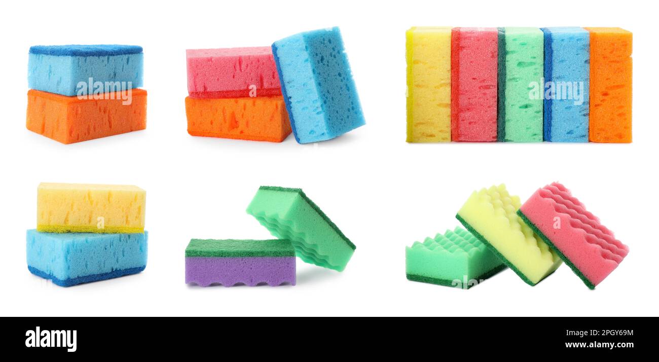 Set with cleaning sponges on white background. Banner design Stock ...