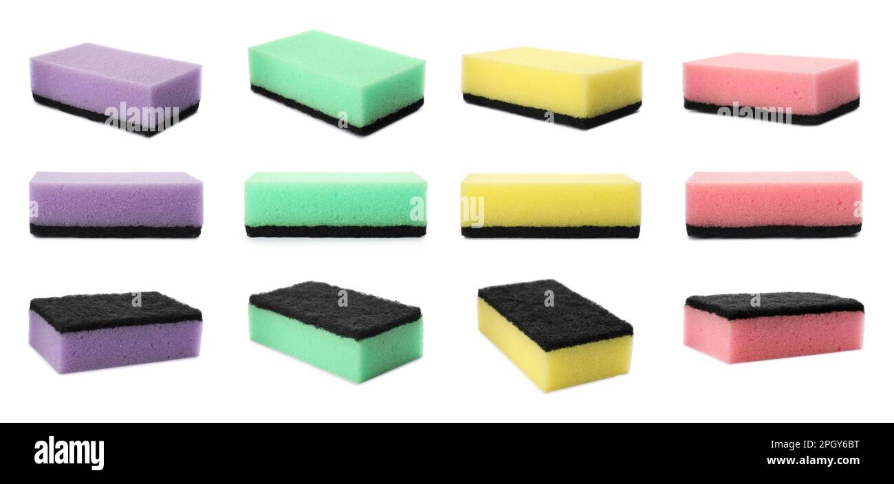 Set with cleaning sponges on white background. Banner design Stock ...