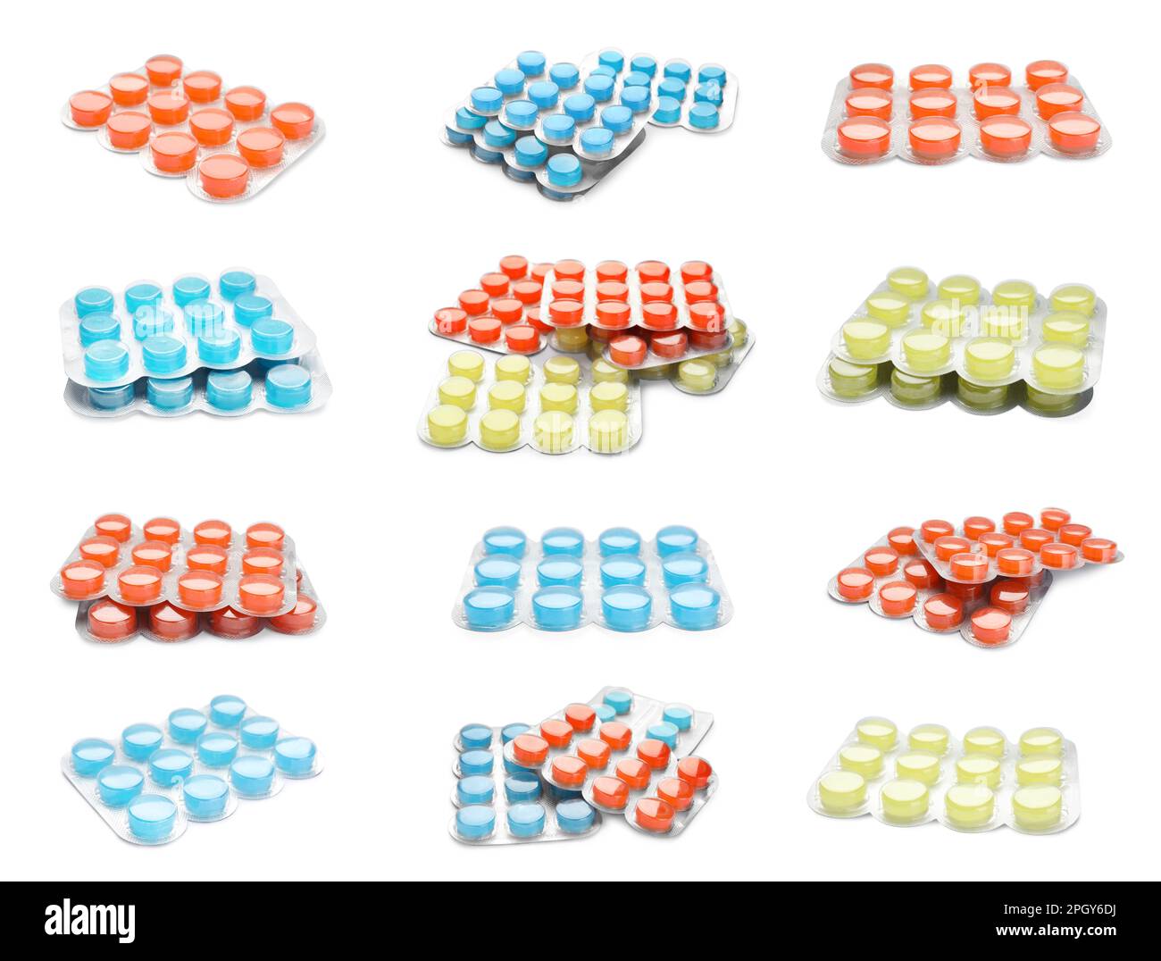 Set with different cough drops on white background Stock Photo - Alamy
