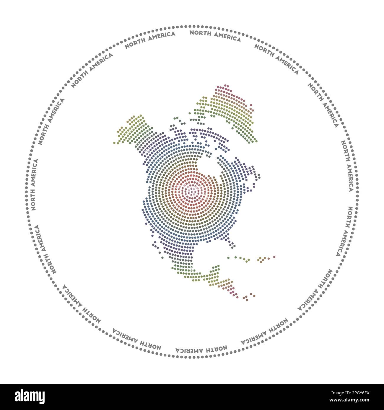 North America round logo. Digital style shape of North America in ...