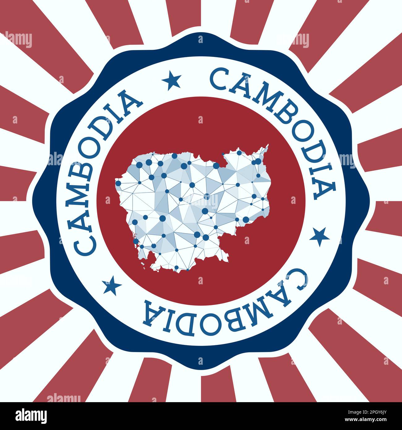 Cambodia Badge. Round logo of country with triangular mesh map and ...