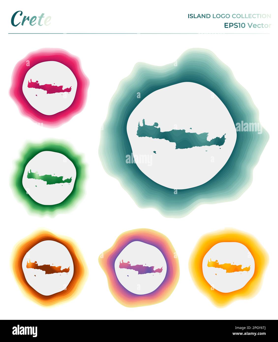 Crete logo collection. Colorful badge of the island. Layers around ...