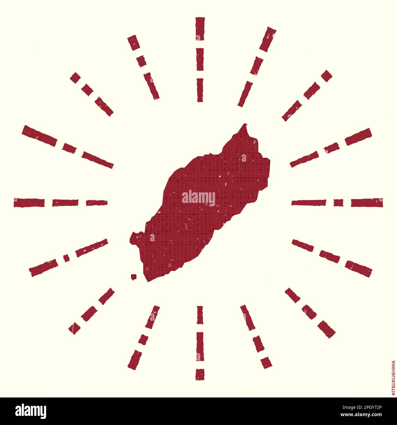 Itsukushima Logo. Grunge sunburst poster with map of the island. Shape ...