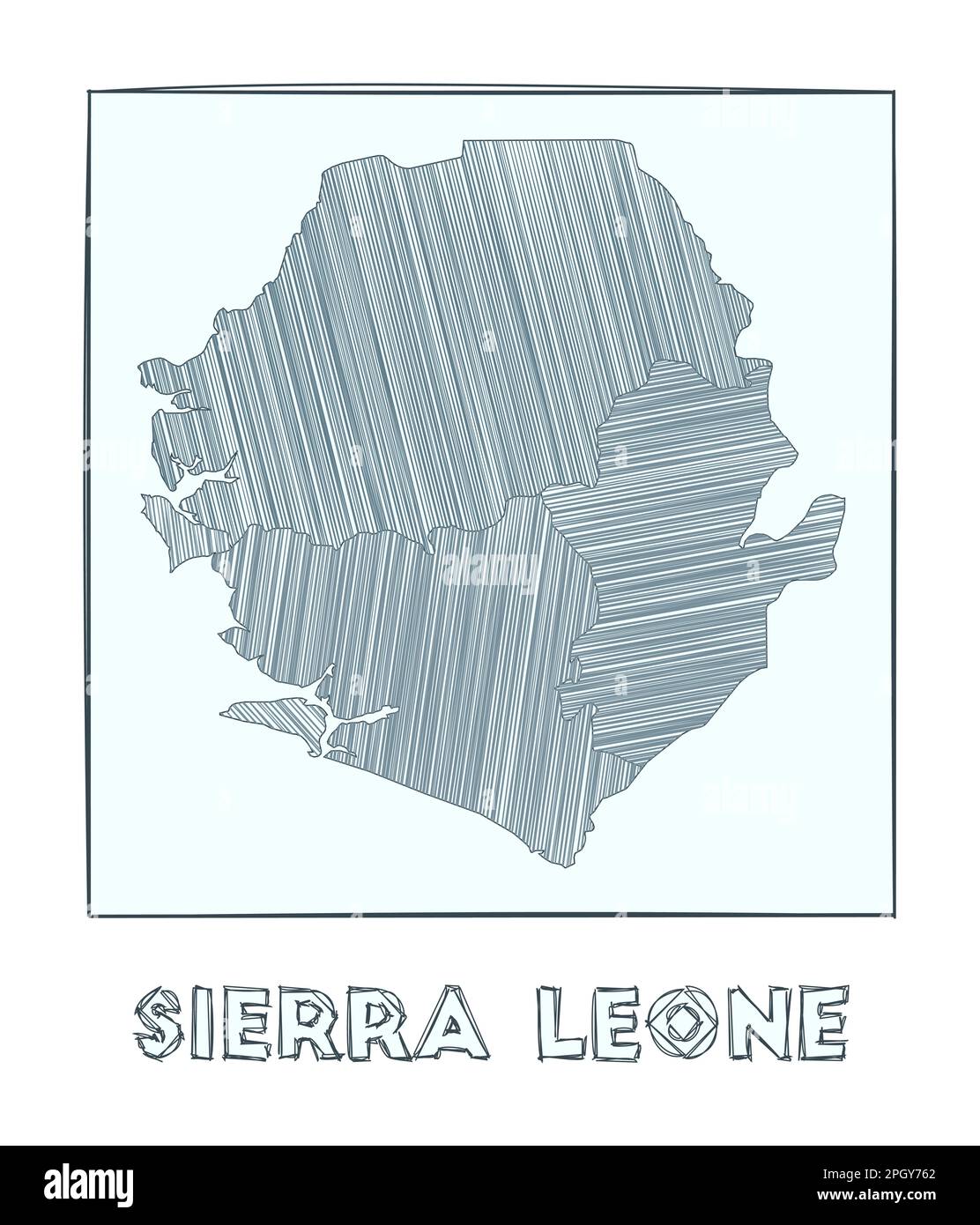 Sketch map of Sierra Leone. Grayscale hand-drawn map of the country ...