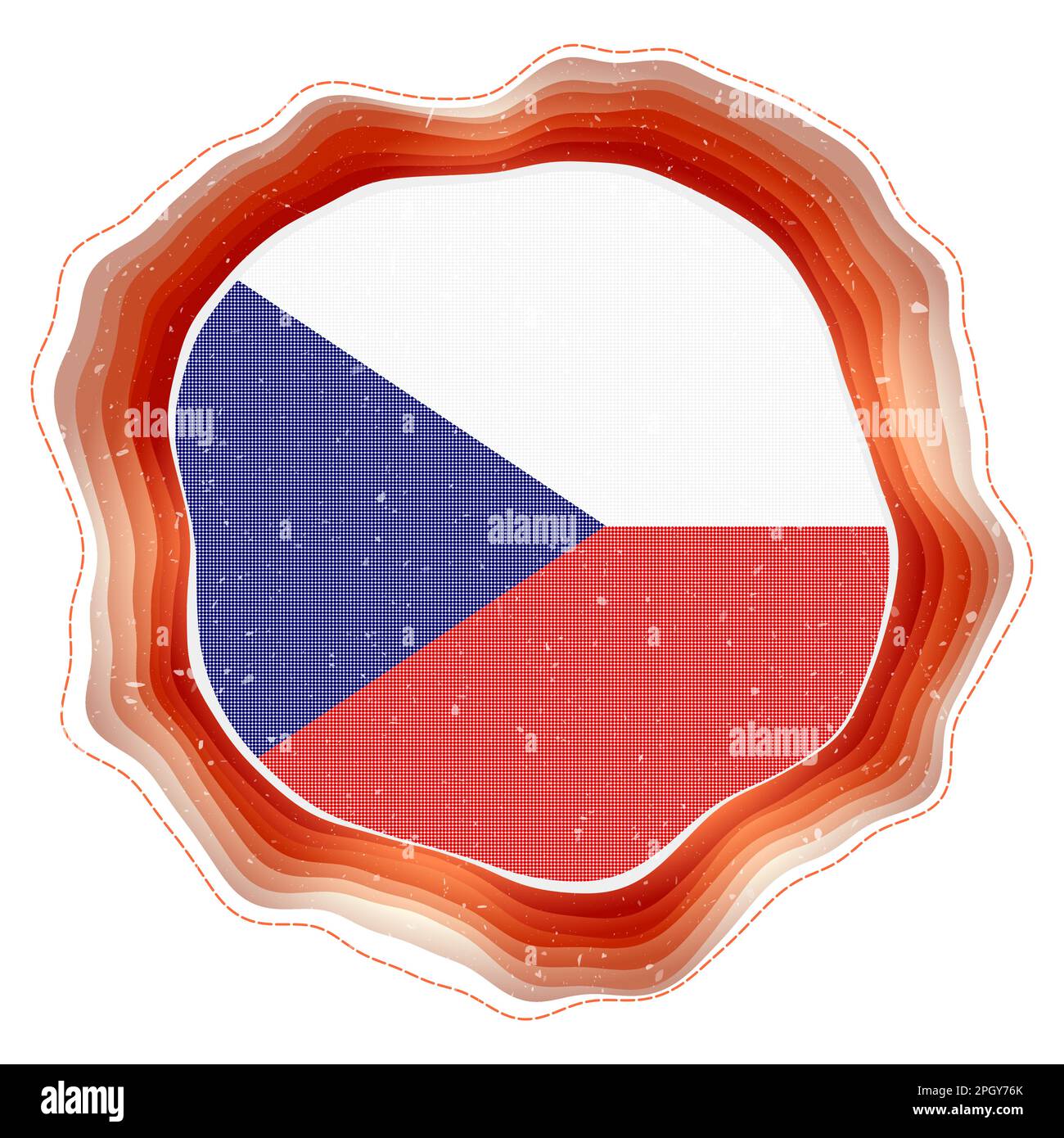 Czech Republic flag in frame. Badge of the country. Layered circular sign around Czech Republic ...