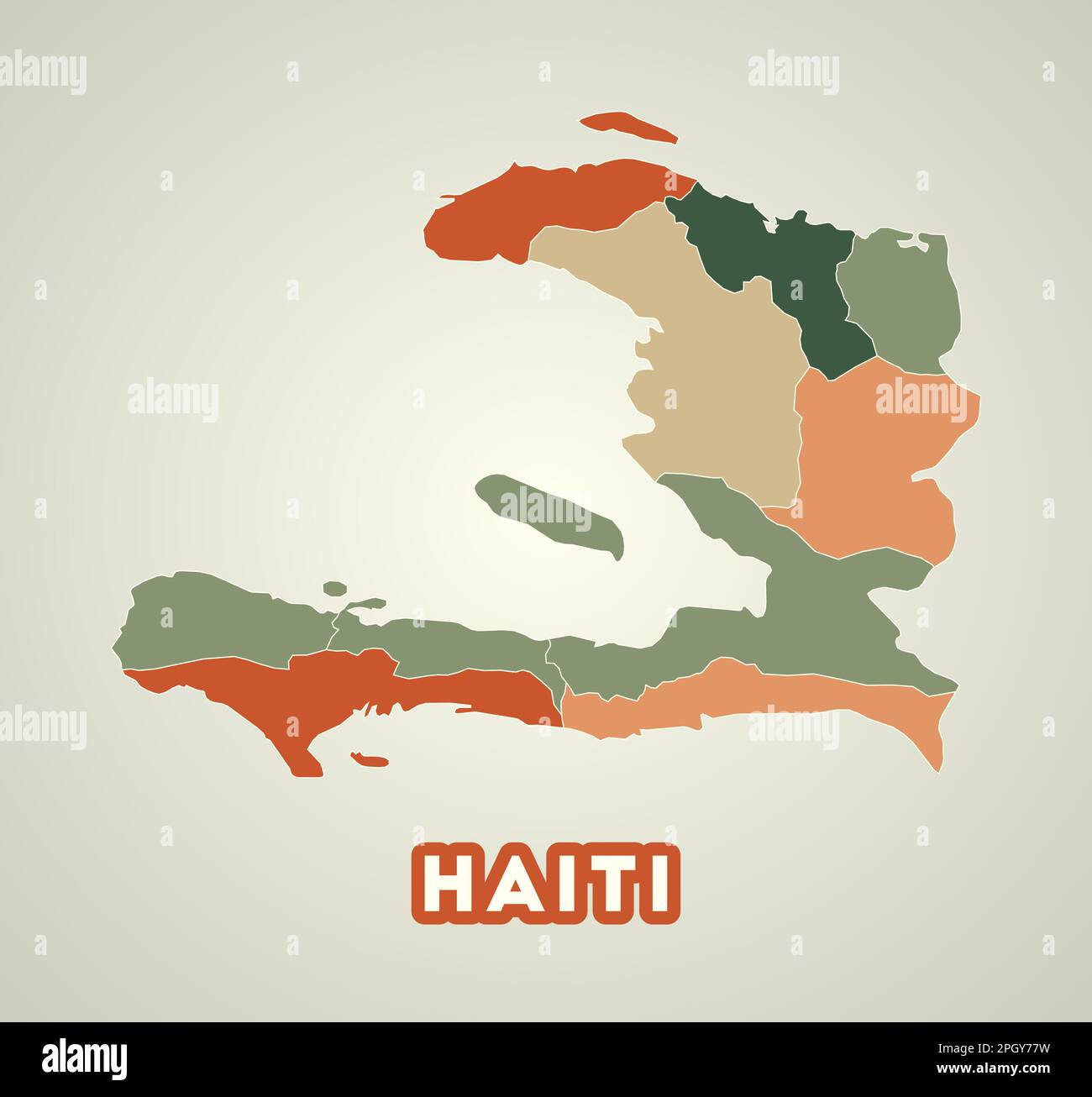 Haiti poster in retro style. Map of the country with regions in autumn ...