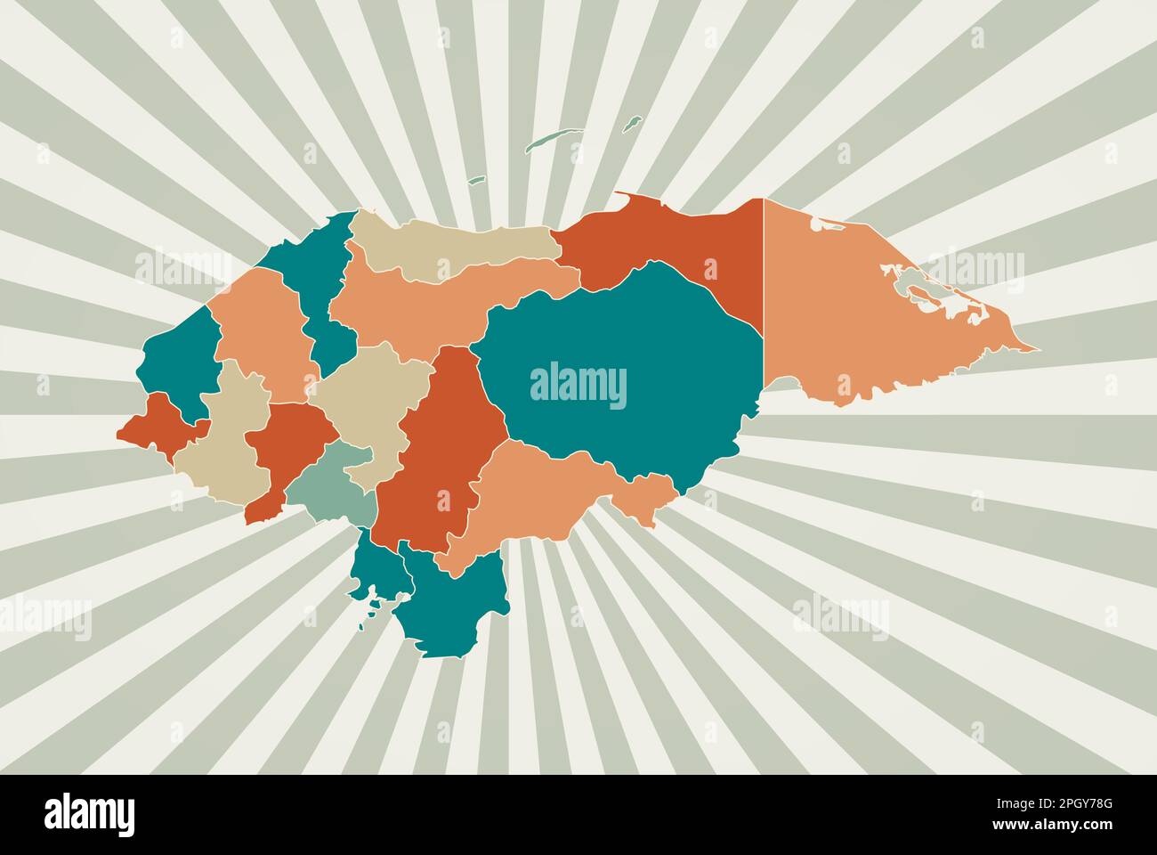 Honduras map. Poster with map of the country in retro color palette ...