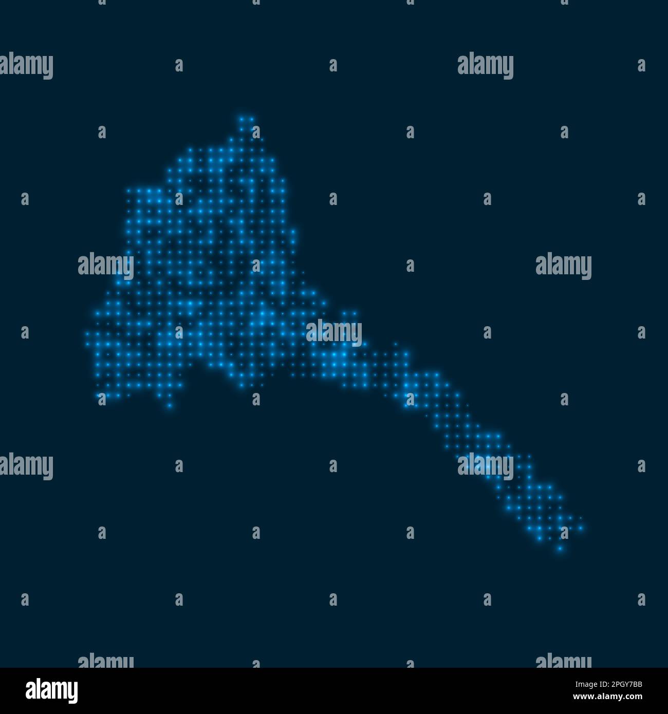 Eritrea dotted glowing map. Shape of the country with blue bright bulbs. Vector illustration ...