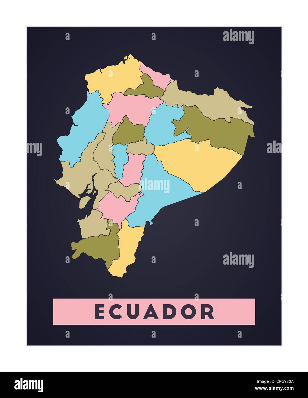 Ecuador map. Country poster with regions. Shape of Ecuador with country ...
