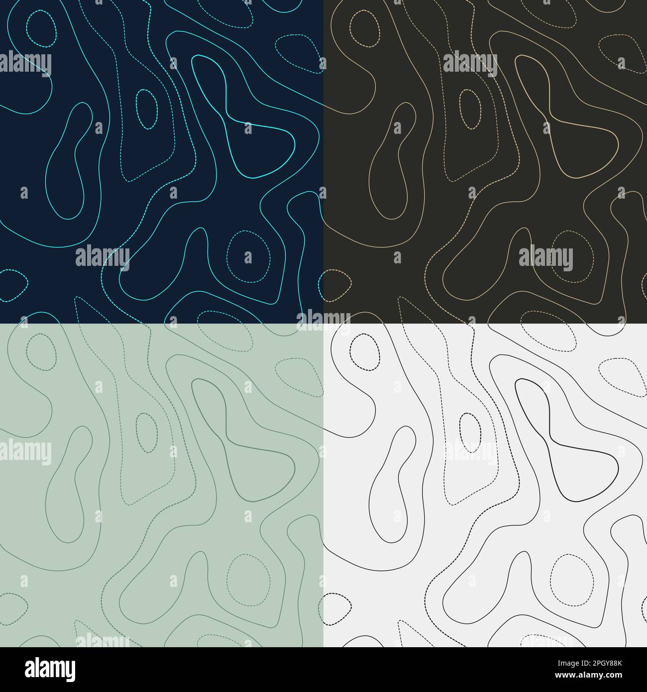 Topography patterns. Seamless elevation map tiles. Awesome isoline background. Captivating ...