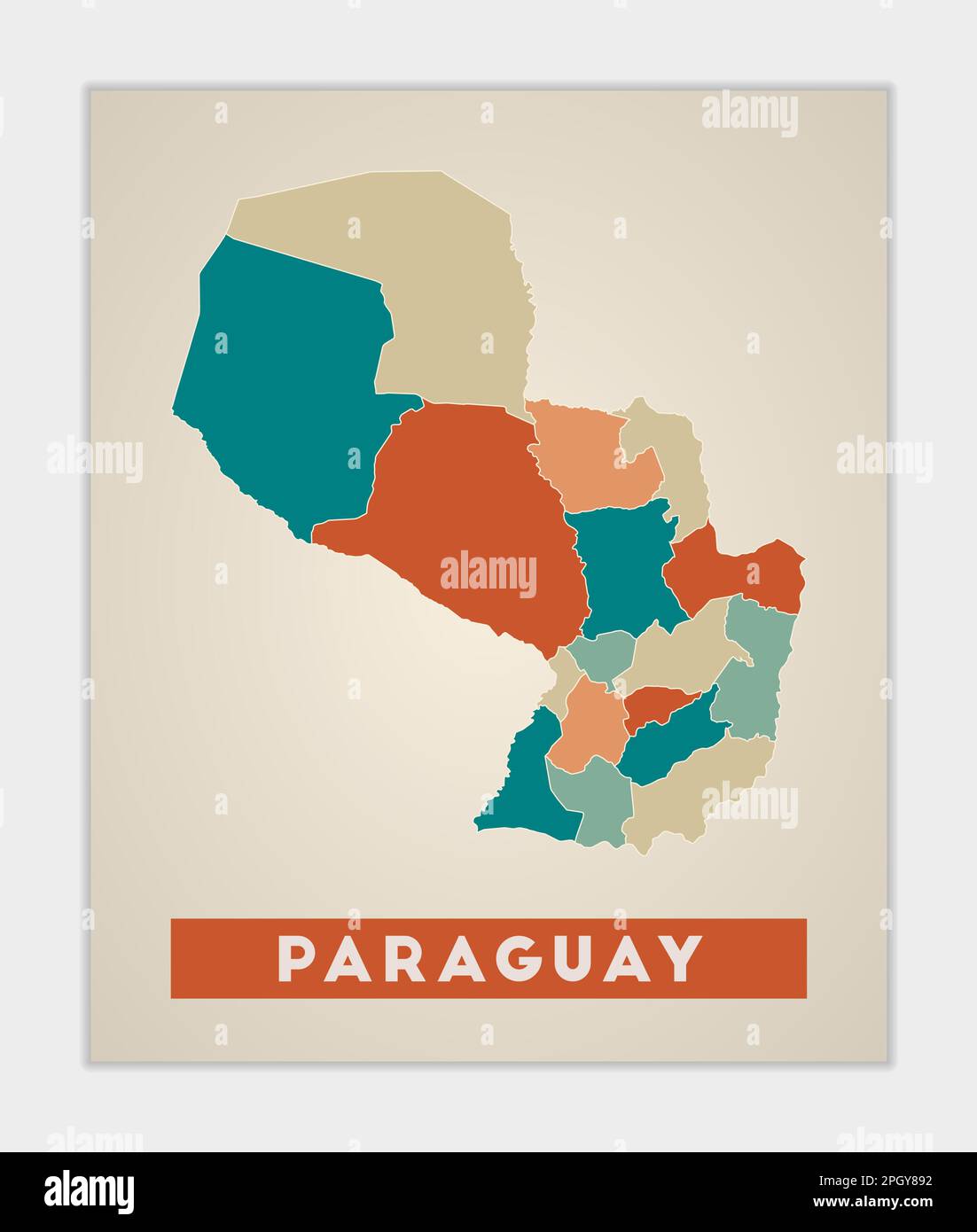 Paraguay poster. Map of the country with colorful regions. Shape of ...