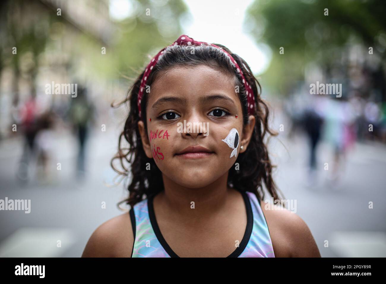 A girl seen with her face painted during Day of Memory, Truth and ...