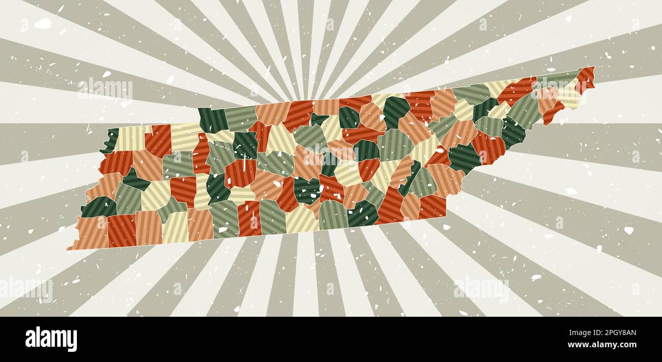 Tennessee vintage map. Grunge poster with map of the US state in retro ...