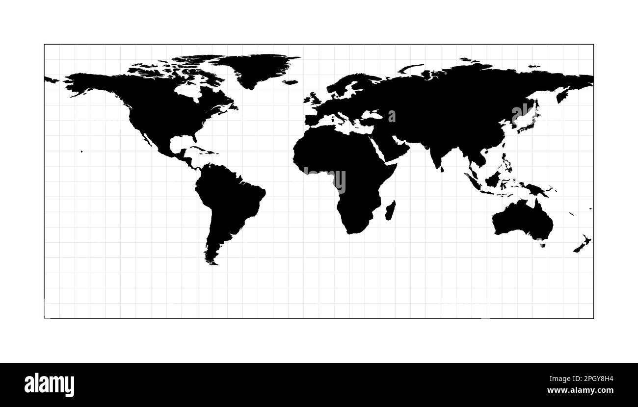 World Map With Longitude Lines Equirectangular Plate Carree Projection Plain World