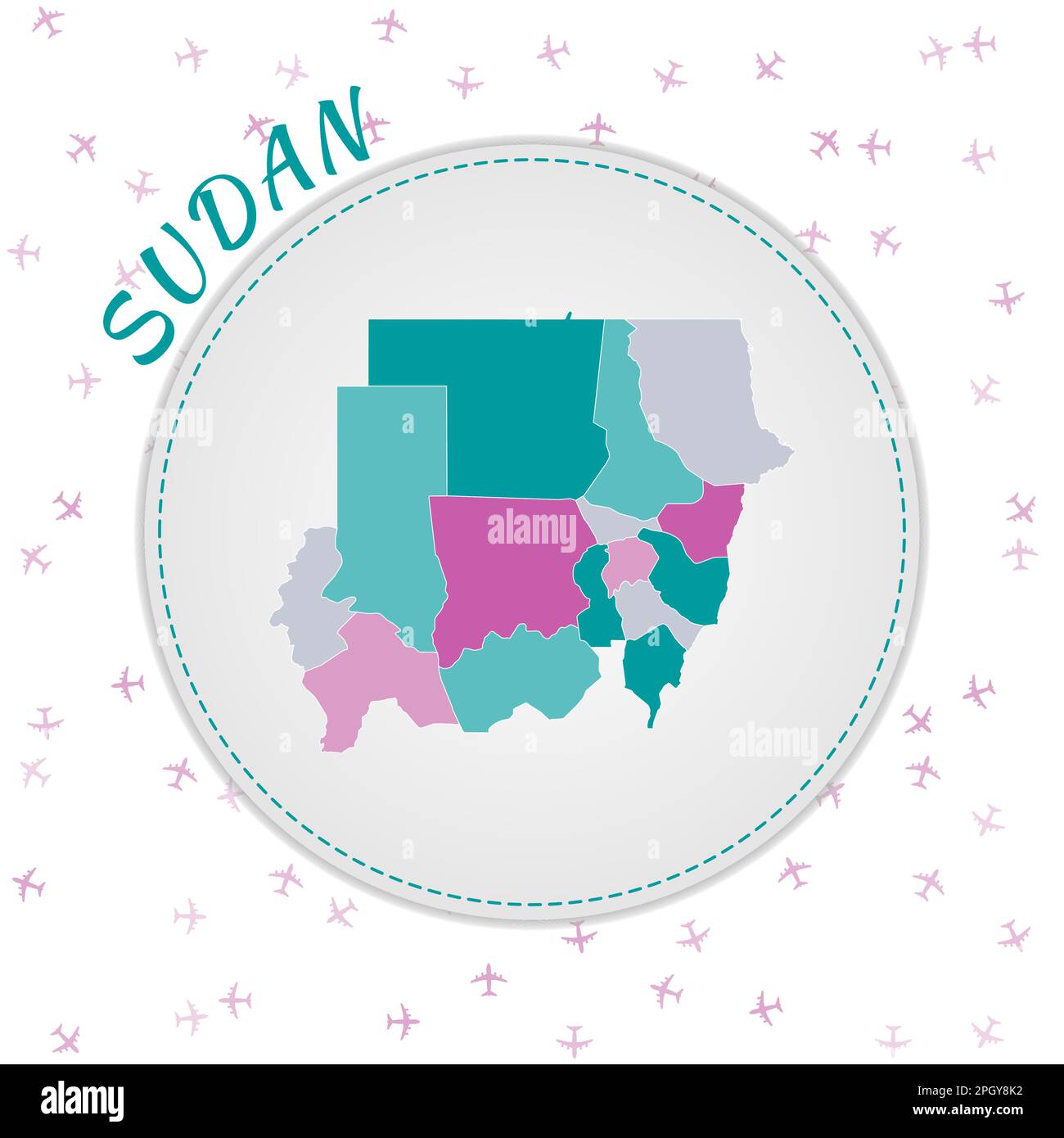 Sudan map design. Map of the country with regions in emerald-amethyst ...
