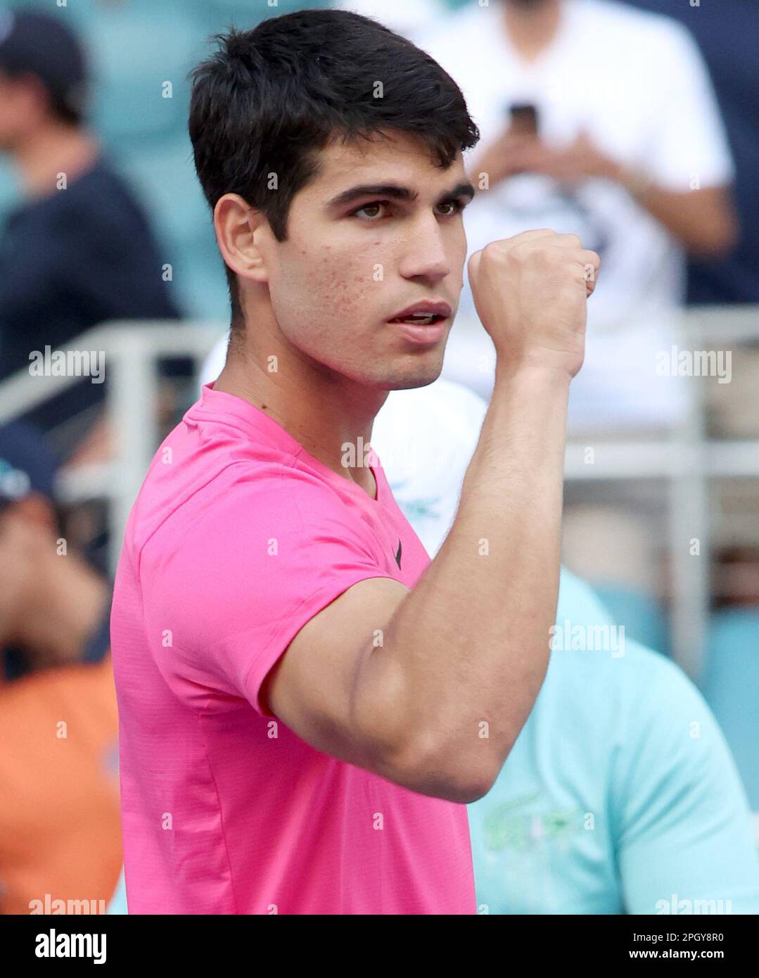 MIAMI GARDENS, FLORIDA - MARCH 24: Carlos Alcaraz of Spain defeats ...