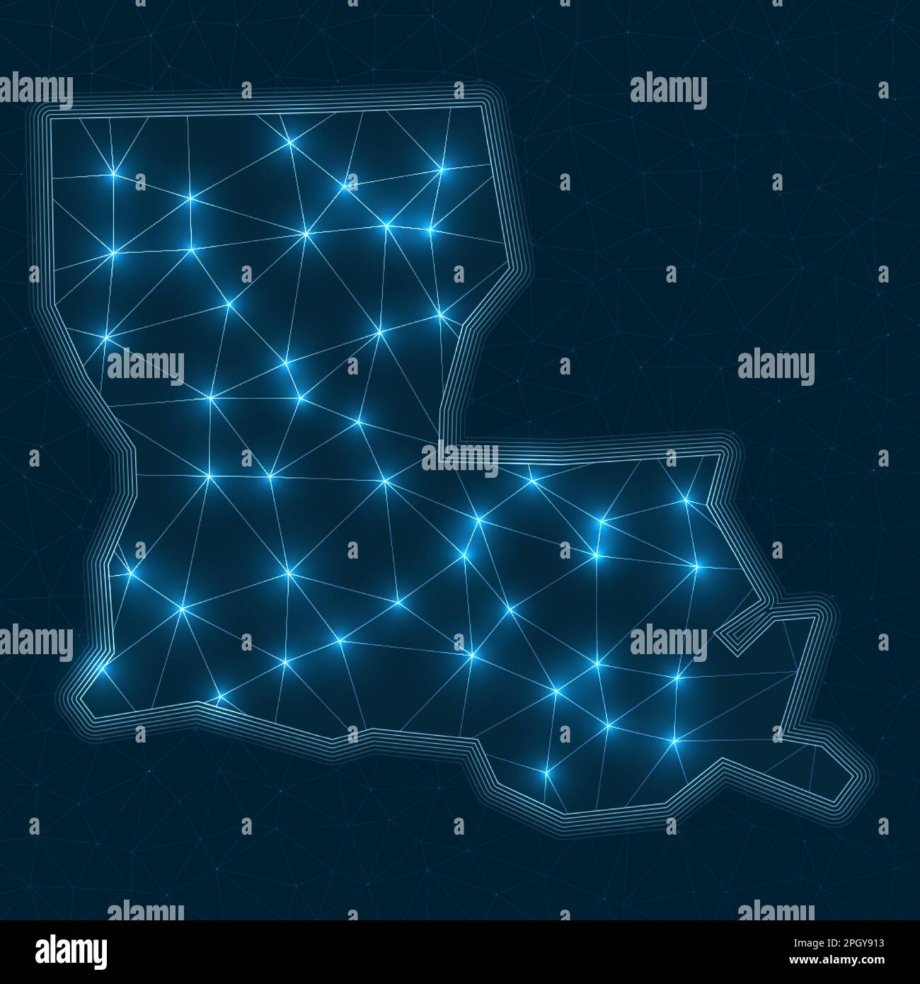 Louisiana network map. Abstract geometric map of the US state. Digital ...