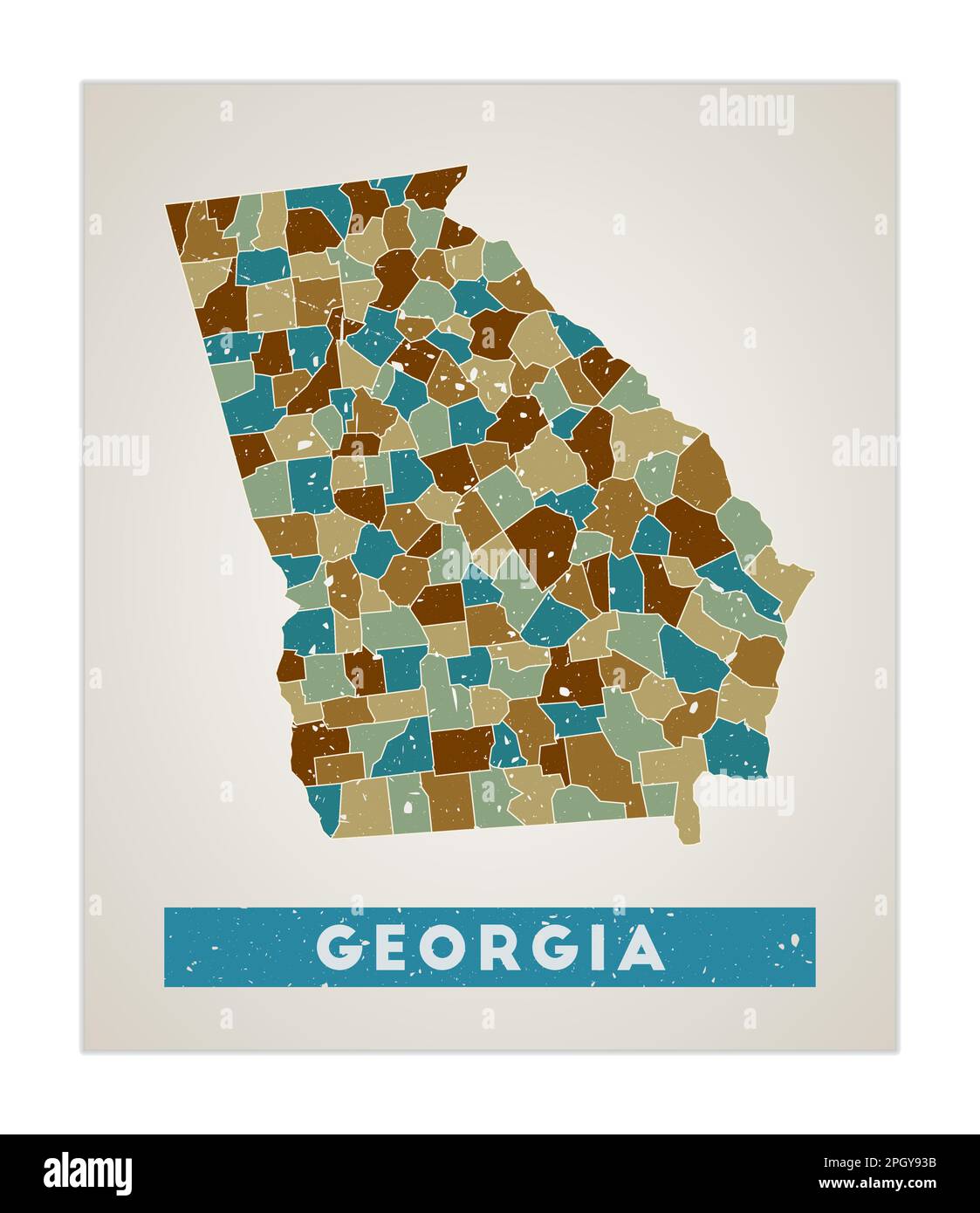 Georgia map. US state poster with regions. Old grunge texture. Shape of ...