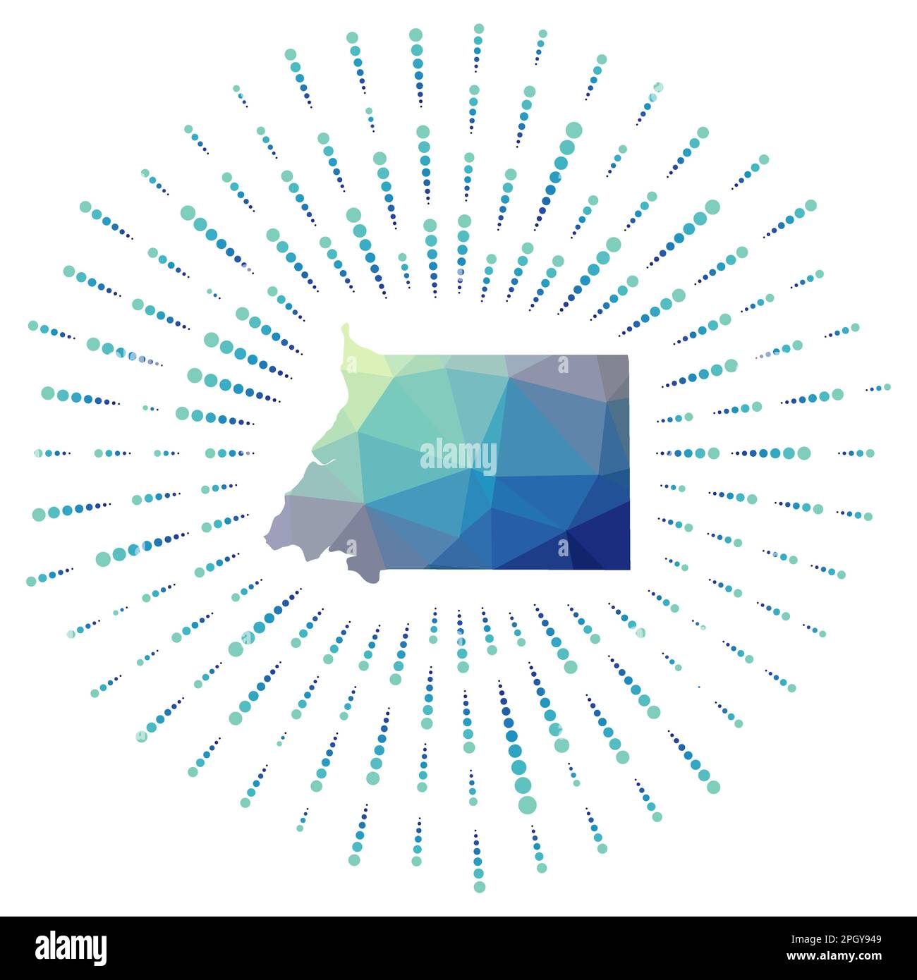 Shape of Equatorial Guinea, polygonal sunburst. Map of the country with colorful star rays Stock ...