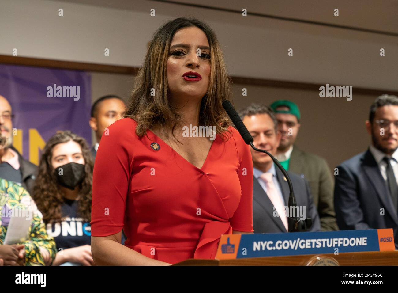 Assembly member Jenifer Rajkumar speaks at rally in support of the ...