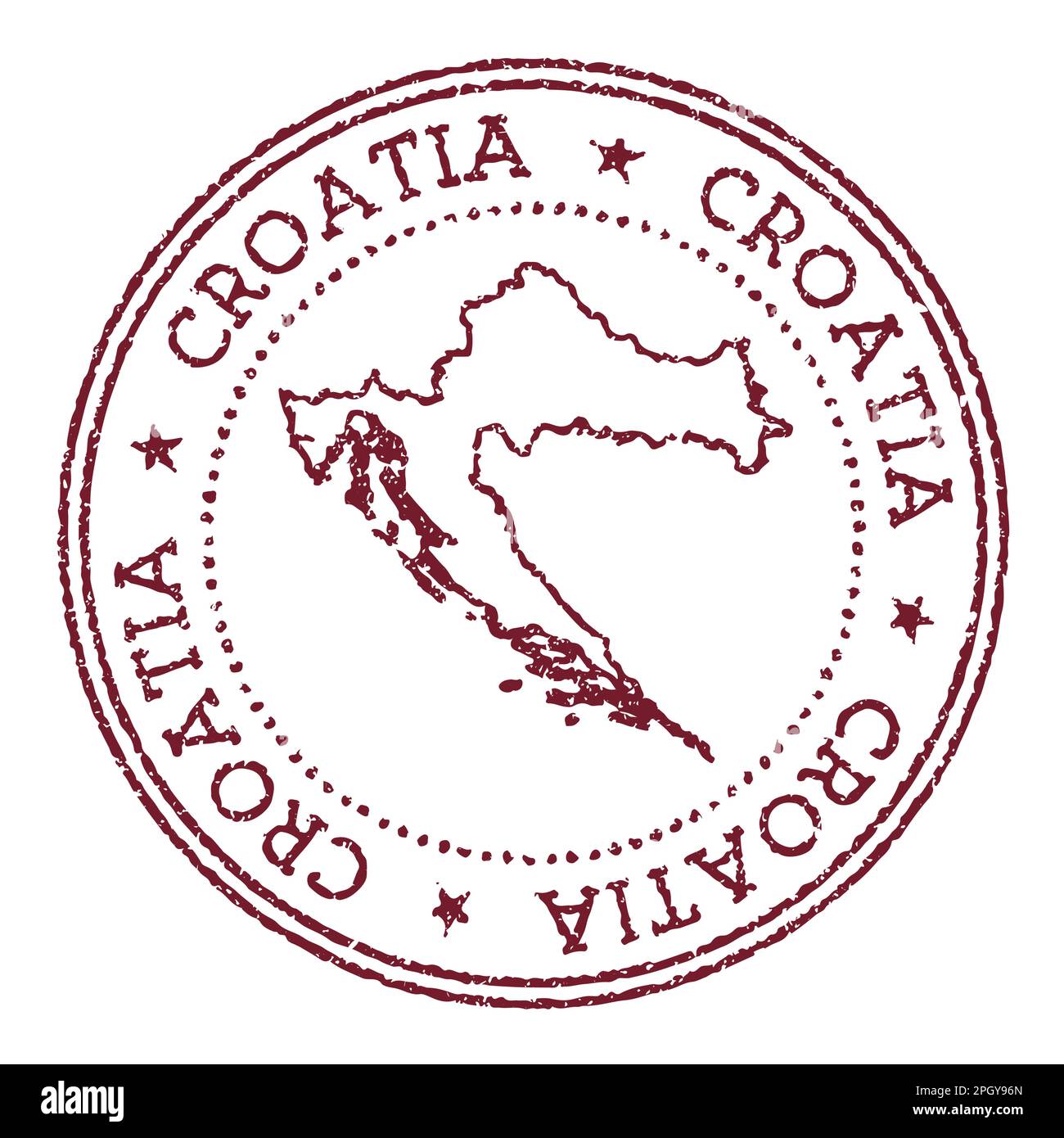 Croatia round rubber stamp with country map. Vintage red passport stamp ...