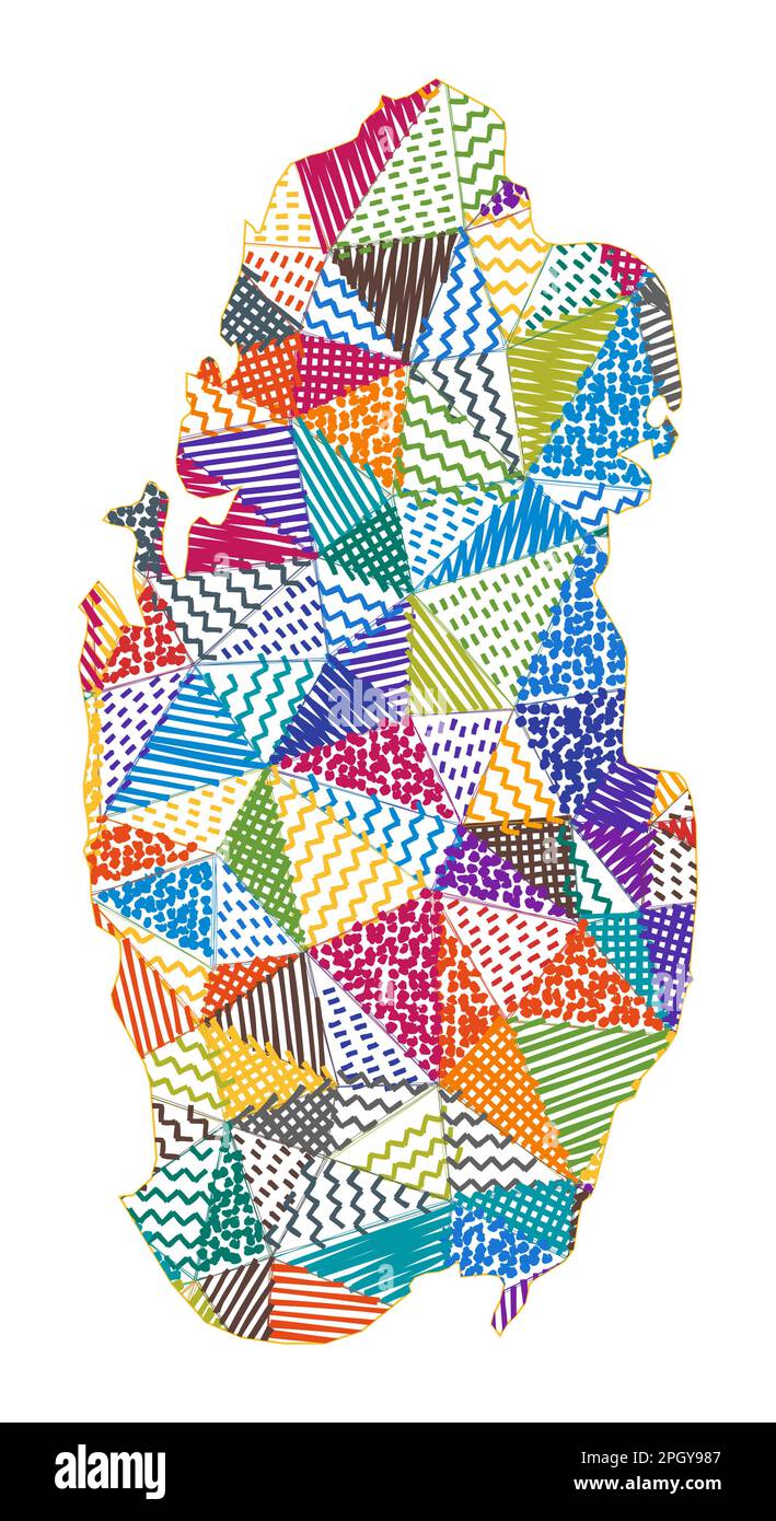Kid style map of Qatar. Hand drawn polygons in the shape of Qatar ...