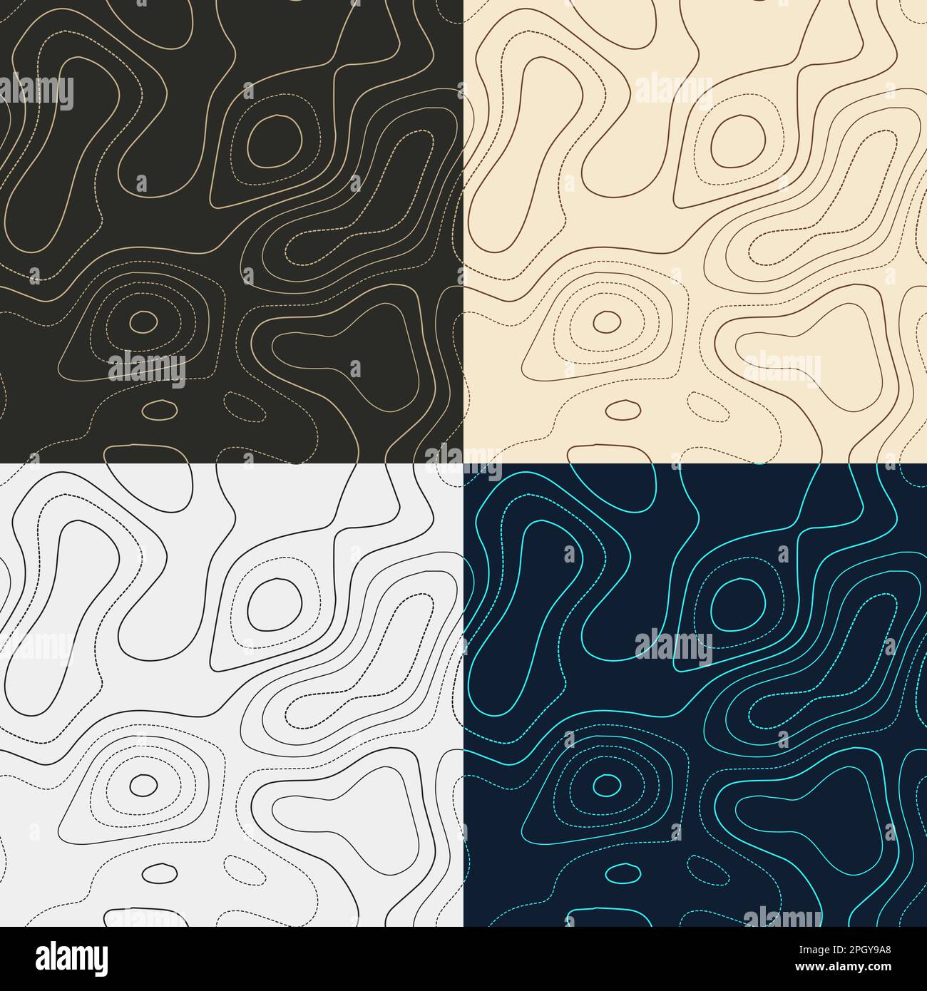 Topography patterns. Seamless elevation map tiles. Beautiful isoline ...