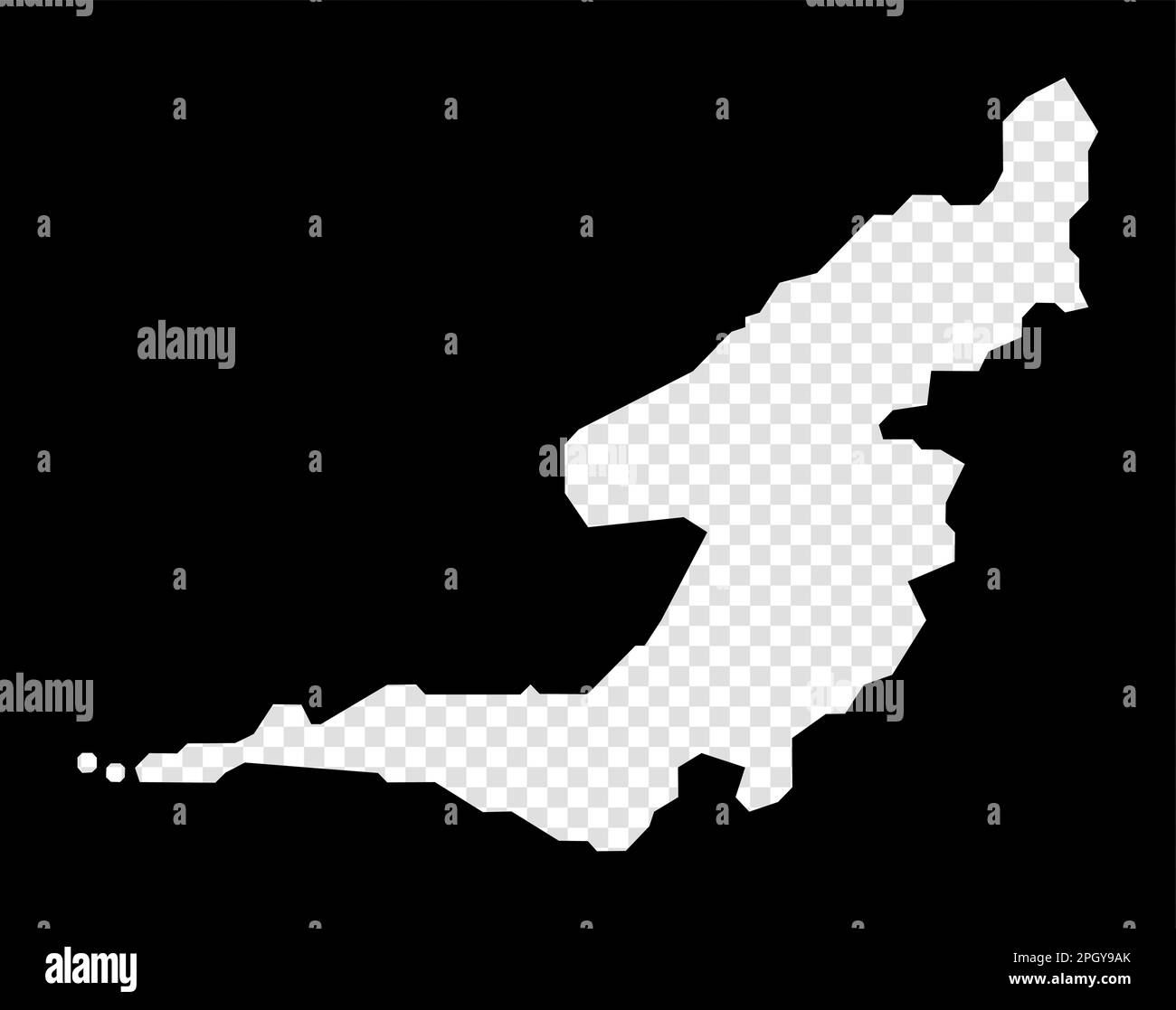 Stencil map of Bequia. Simple and minimal transparent map of Bequia. Black rectangle with cut ...