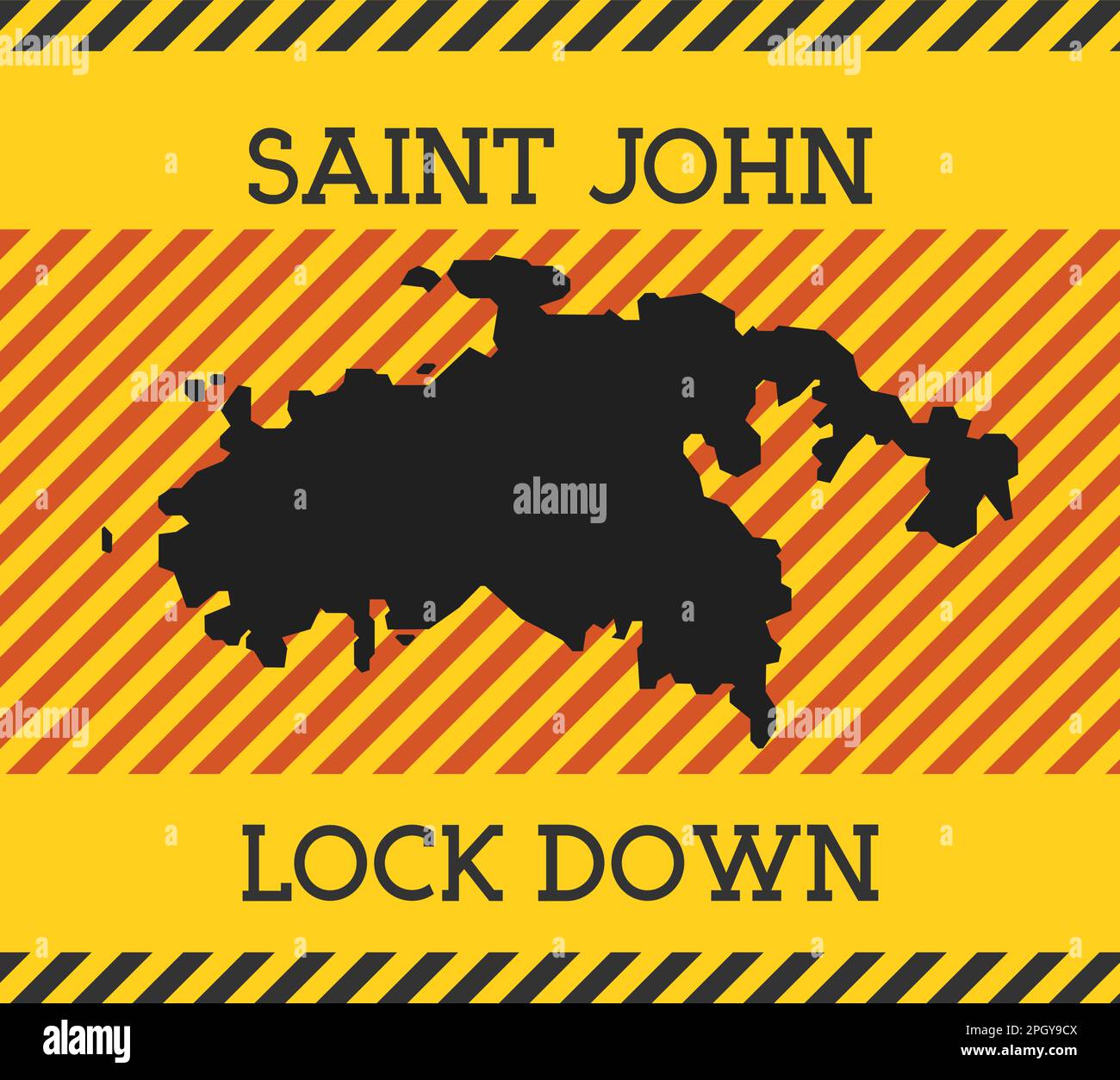 Saint John Lock Down Sign. Yellow island pandemic danger icon. Vector ...