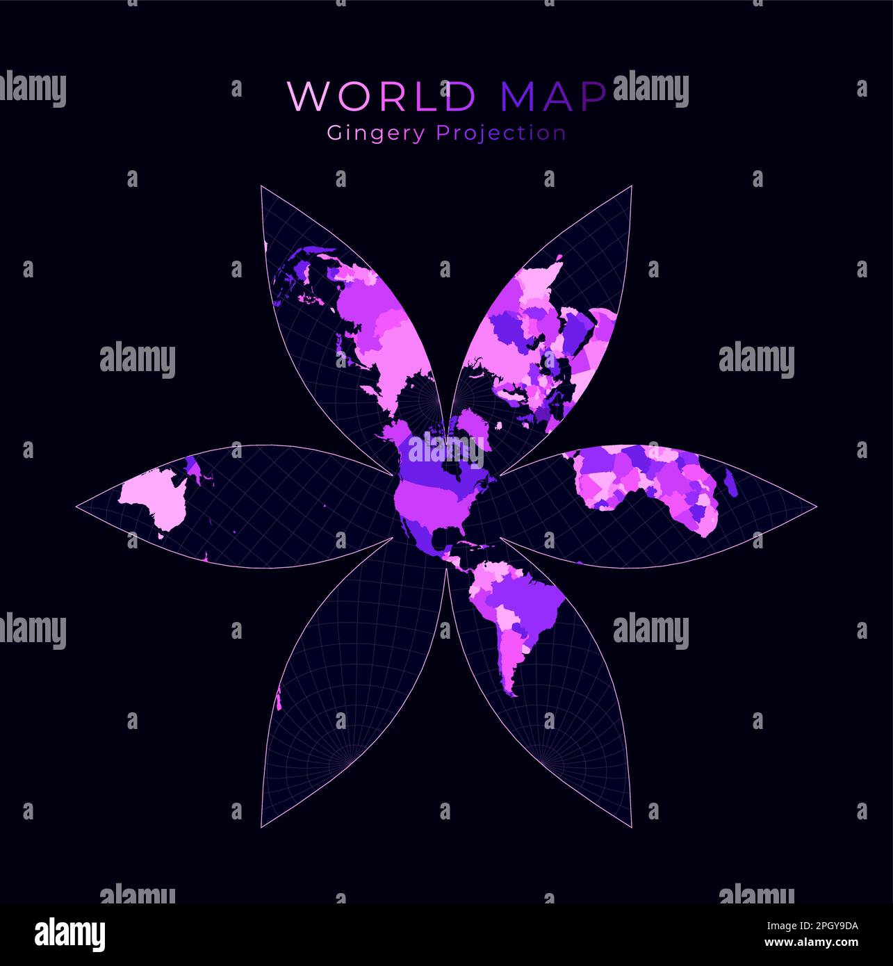 World Map. The U.S.-centric Gingery world projection. Digital ...