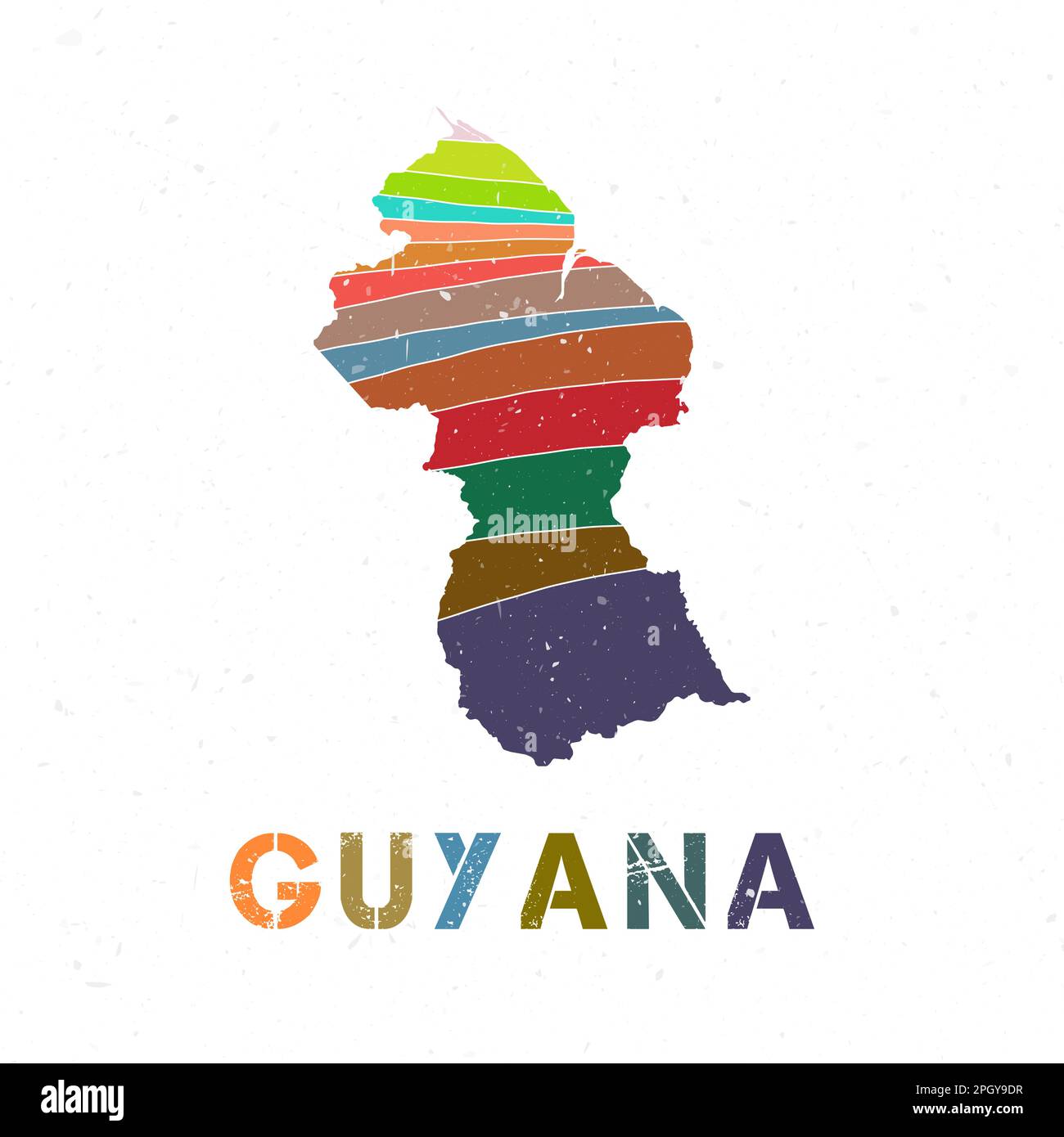 Guyana map design. Shape of the country with beautiful geometric waves and grunge texture ...