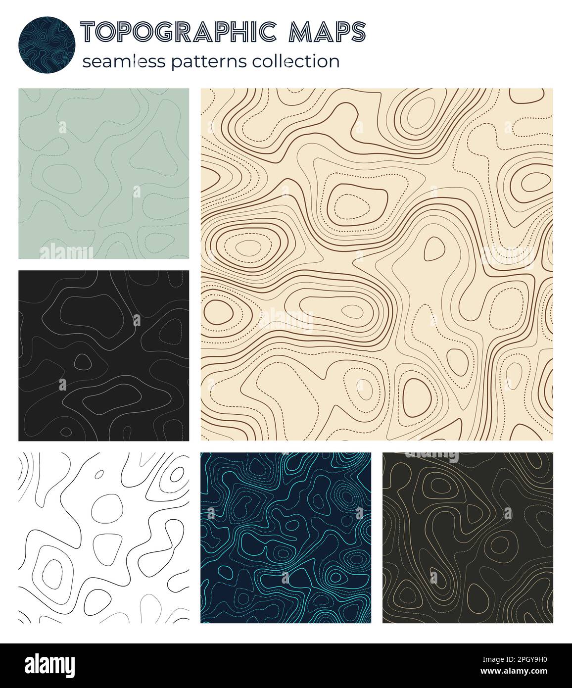 Topographic maps. Beautiful isoline patterns, seamless design ...